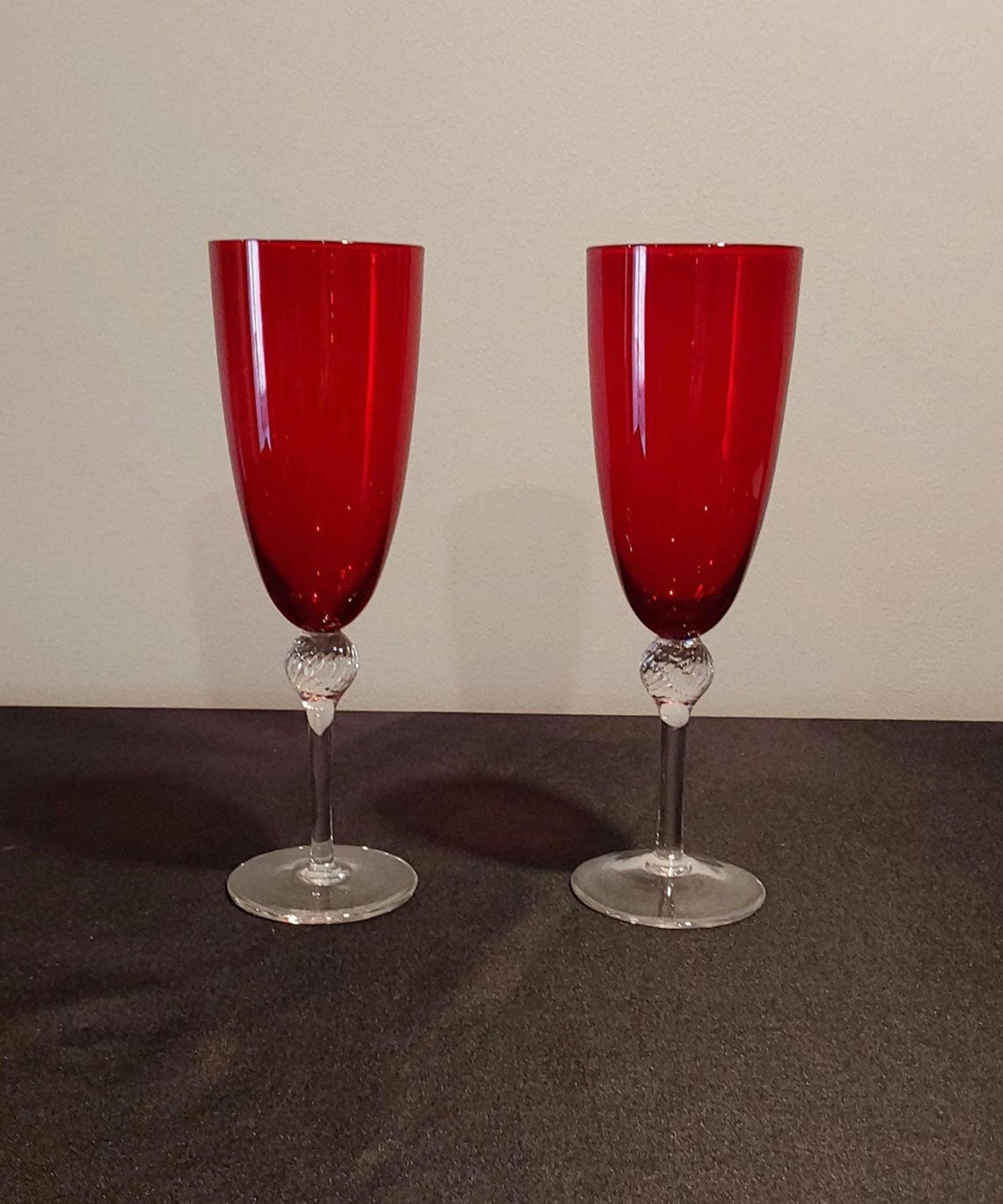 Ruby Red Flute Wine/champagne Glasses - Etsy