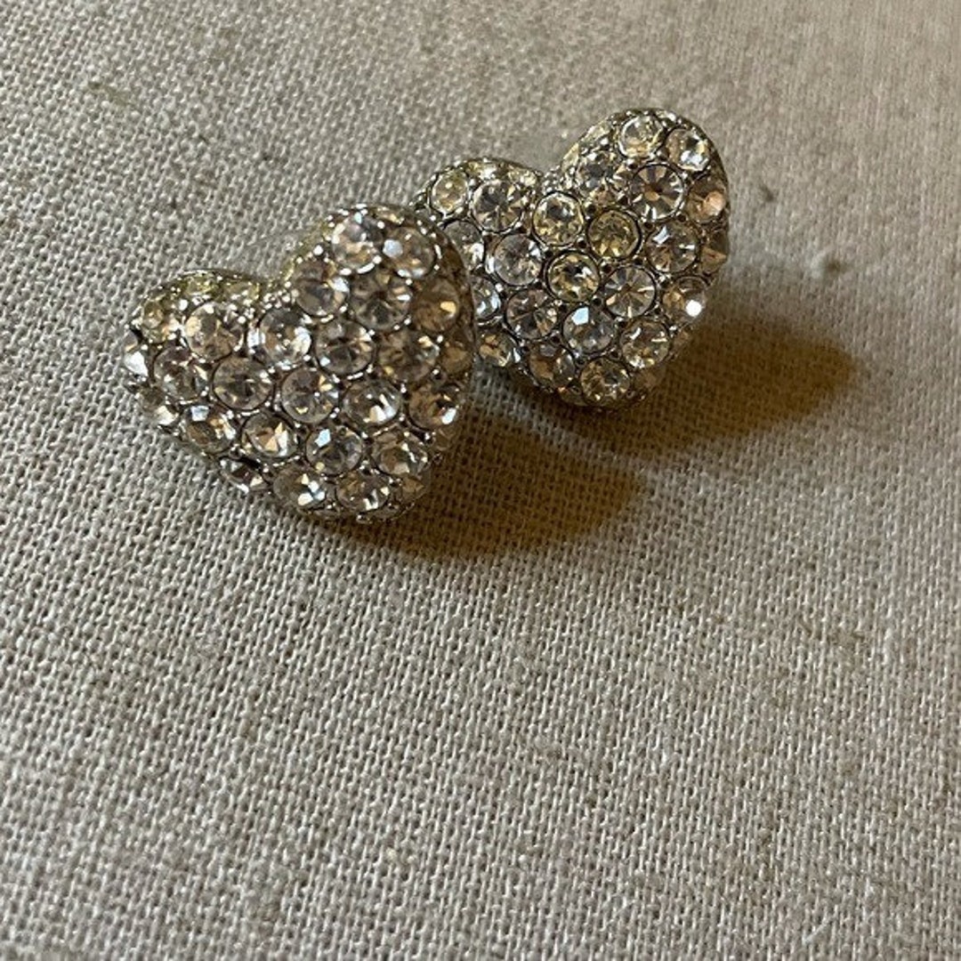 Vintage Large Pierre Balmain Rhodium Swarovski Crystal Heart Earrings ...