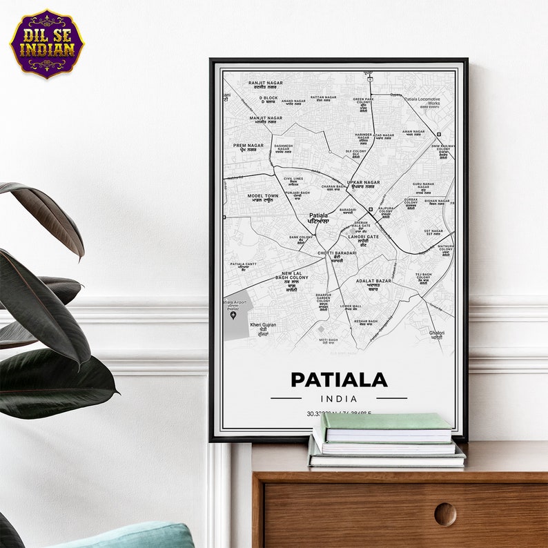 Patiala City Map Poster Embrace Punjab's Culture and Homeland Vibes ...