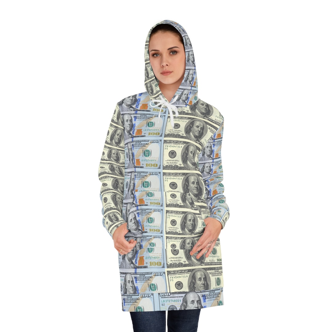 Women's Money Print Hoodie Dress US Dollars All Over Print Cash Money ...