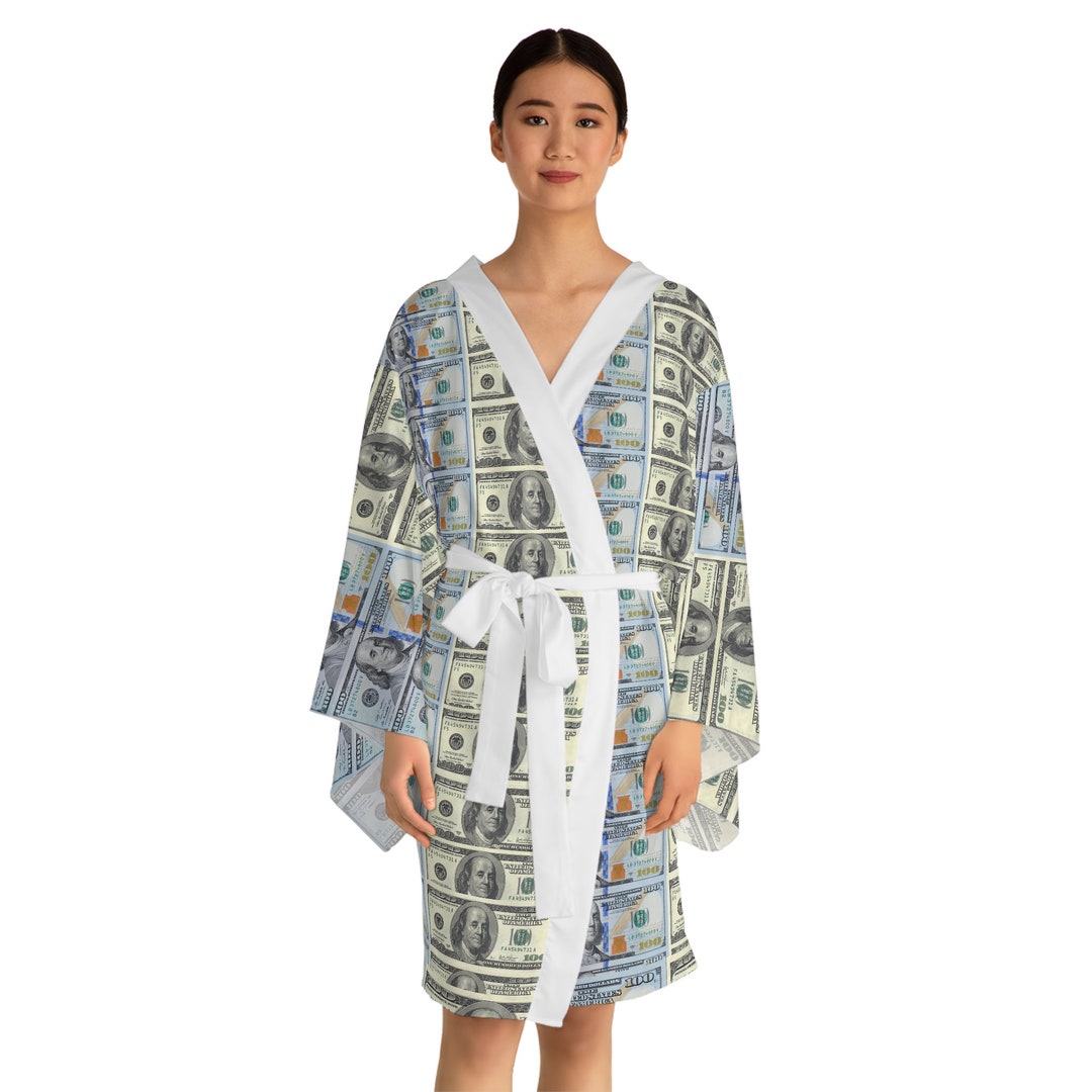 Women's 100 US Dollar Bills All Over Print Long Sleeve Money Robe ...