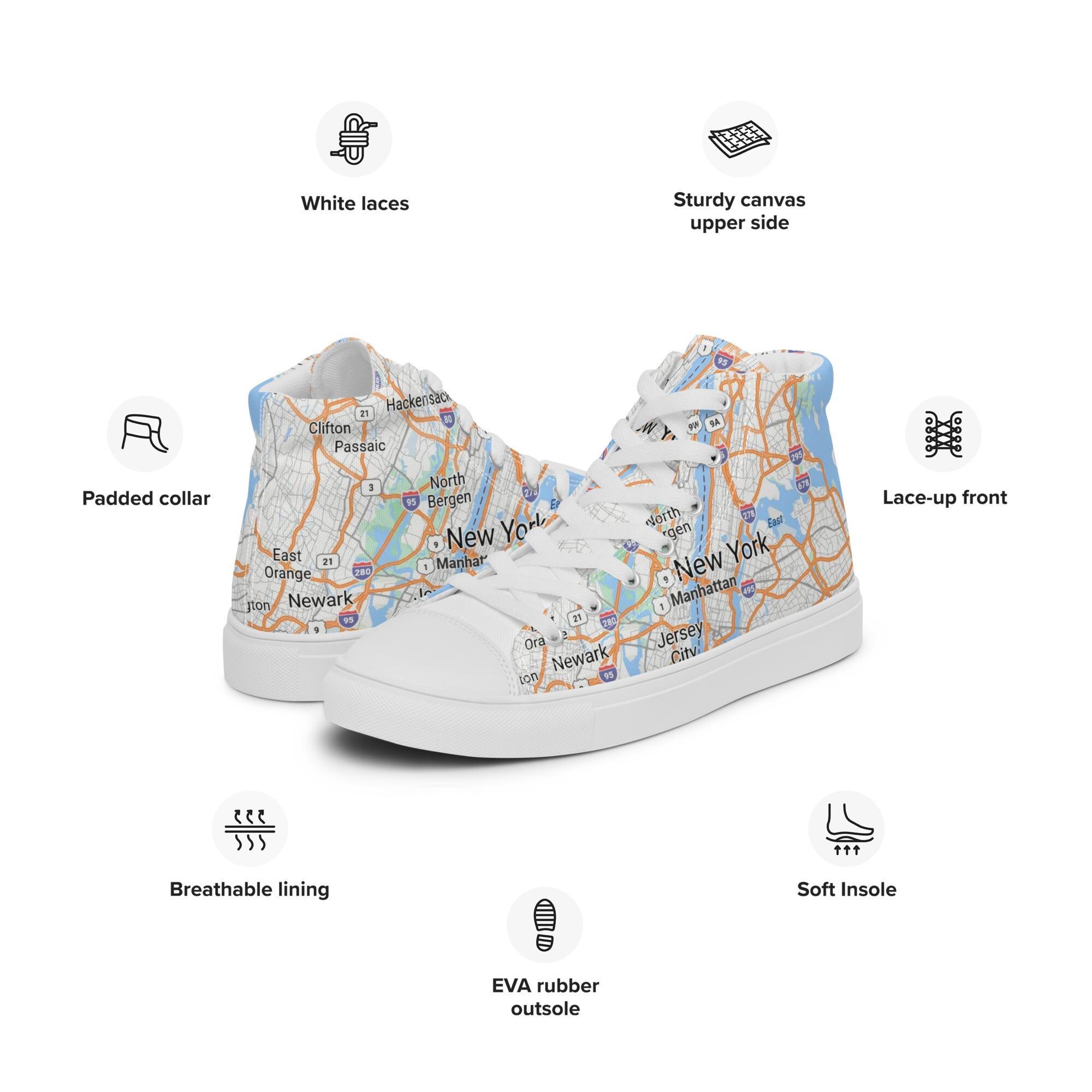 New York Map, New York City Map Shoes, Travel Shoe, Neighborhood Map, City Pride Gift, Men's ...