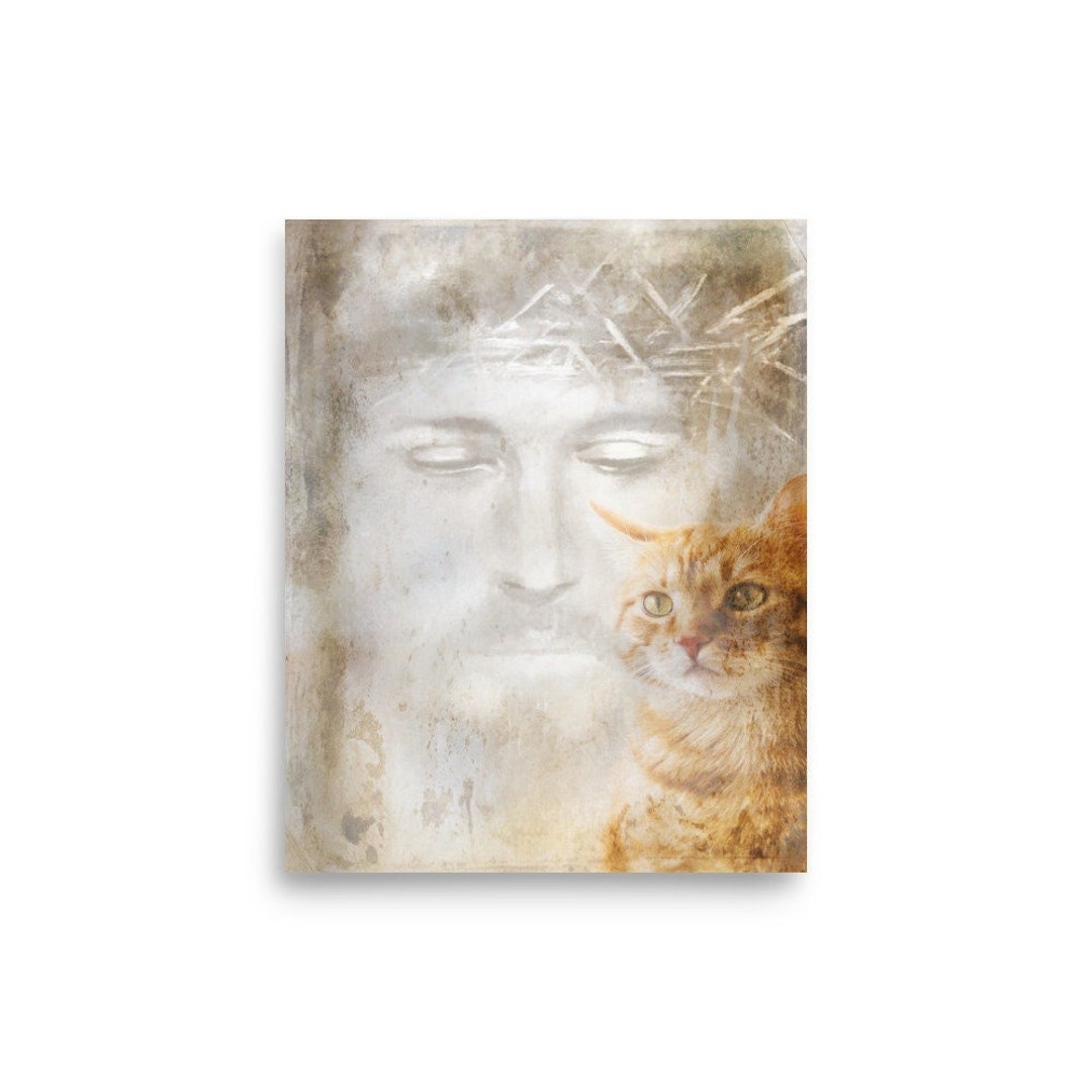 Jesus With Cat Art Print - Etsy