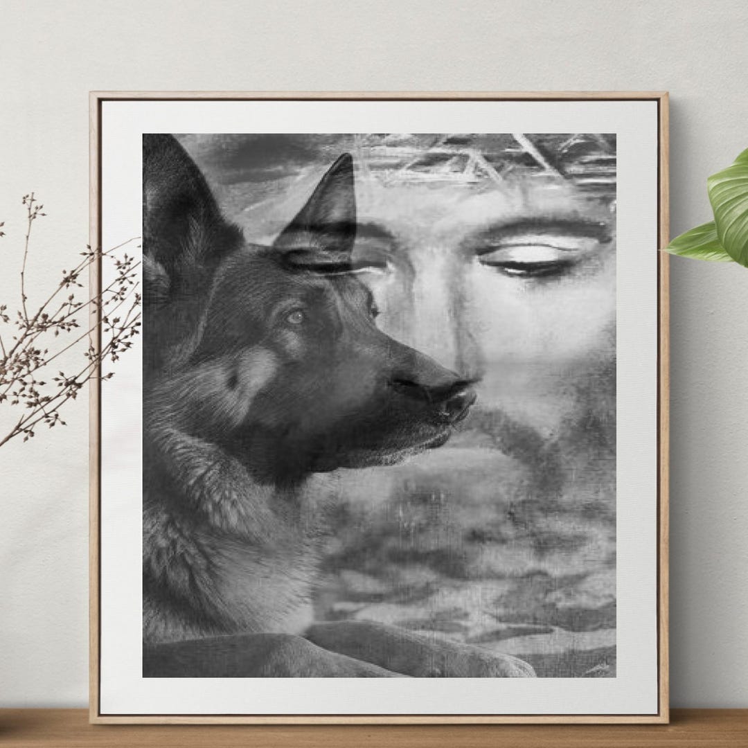 German Shepherd With Jesus, German Shepherd Print, German Shepherd Wall ...