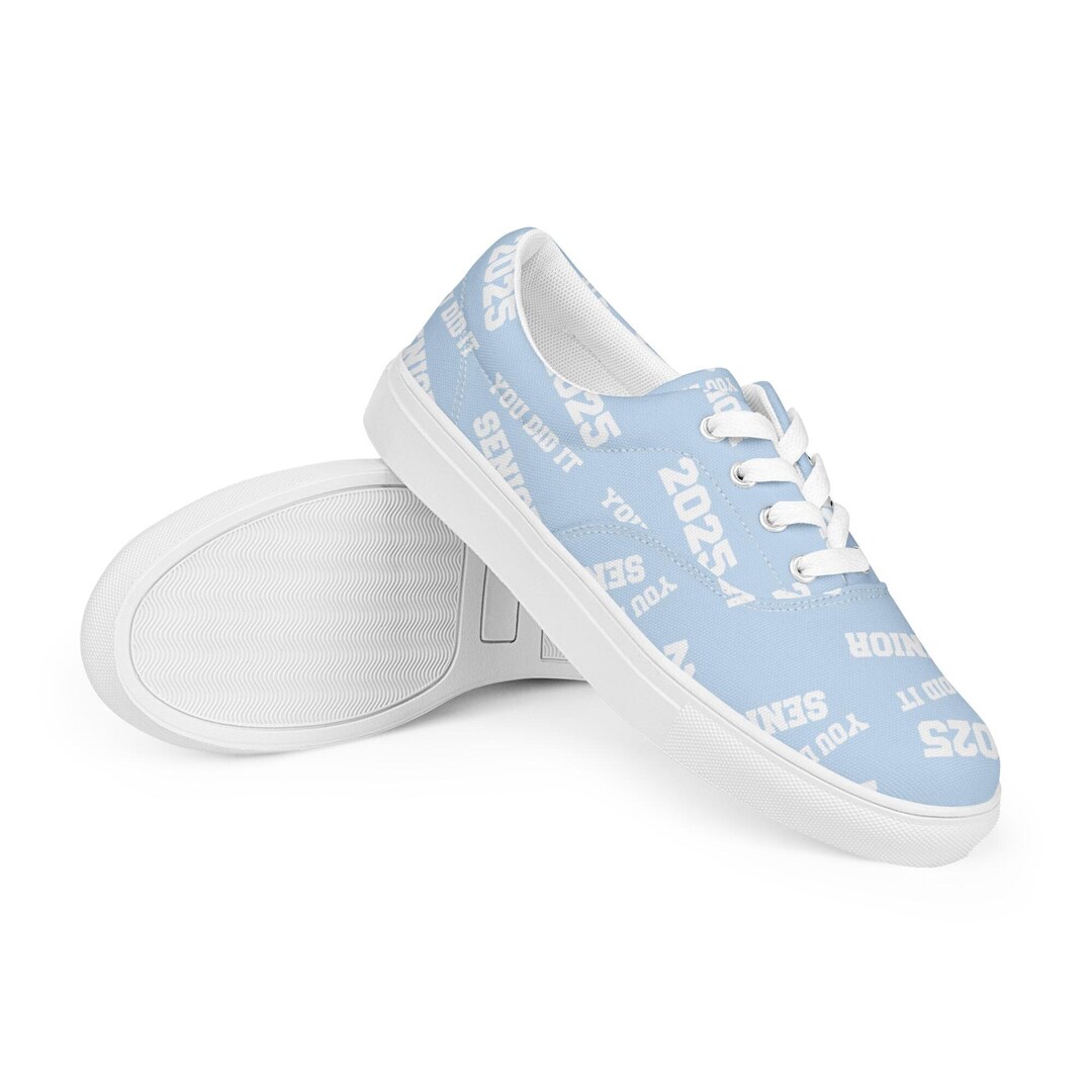 Blue and White 2025 Senior Graduation Shoes, Womens Lace-up Canvas ...