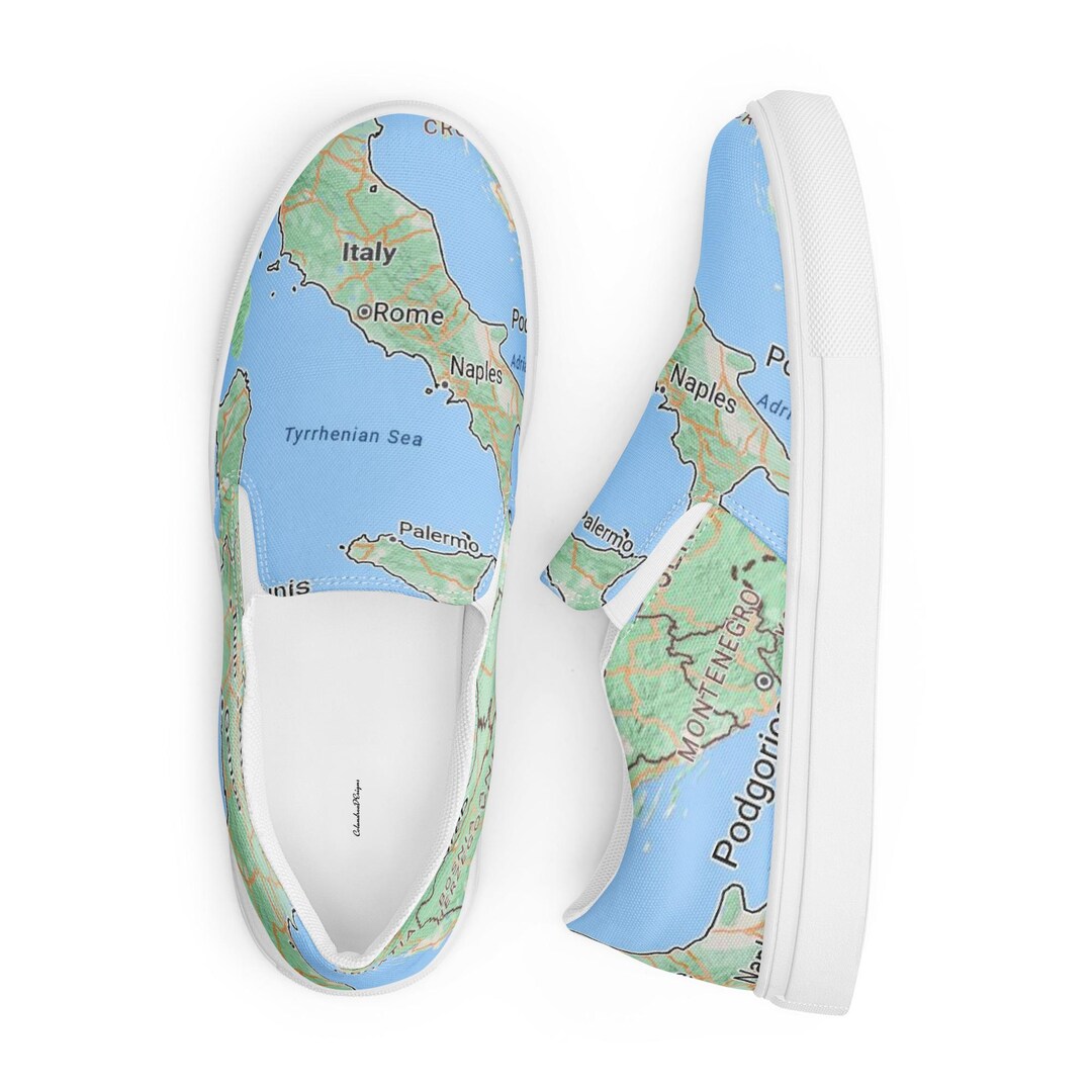 Italy Map, Italy Map Shoe, Italian Shoes, Travel Shoe, World Map, Womens Slip-on Canvas Shoes - Etsy