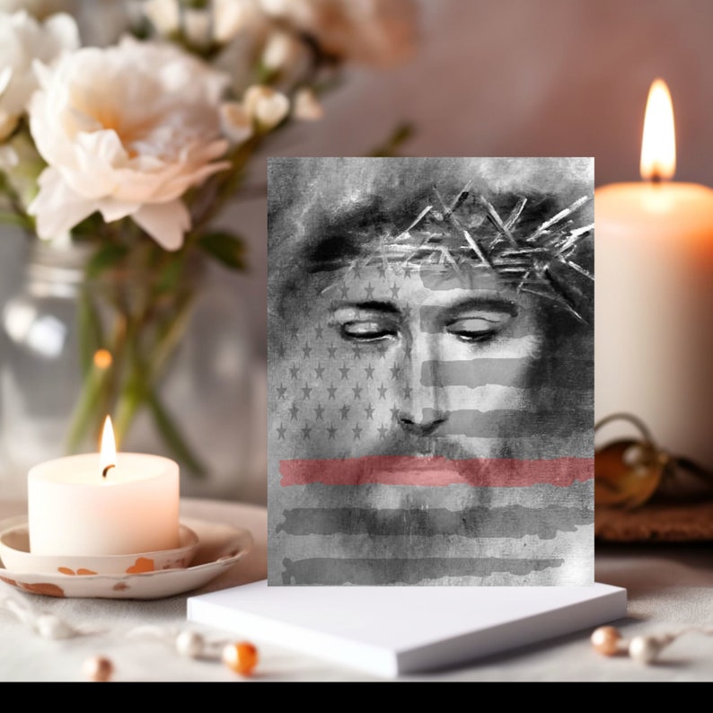 Thin Red Line Flag Greeting Card Back the Red Envelope Included Inside ...