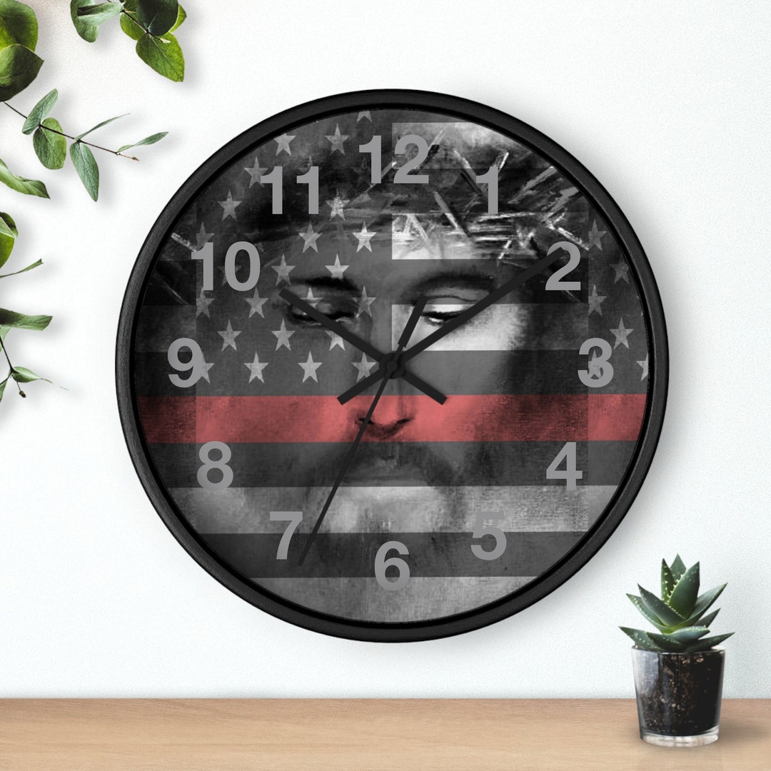 Firefighter Wall Clock//thin Red Line Flag/ Firefighter Gift /faith ...
