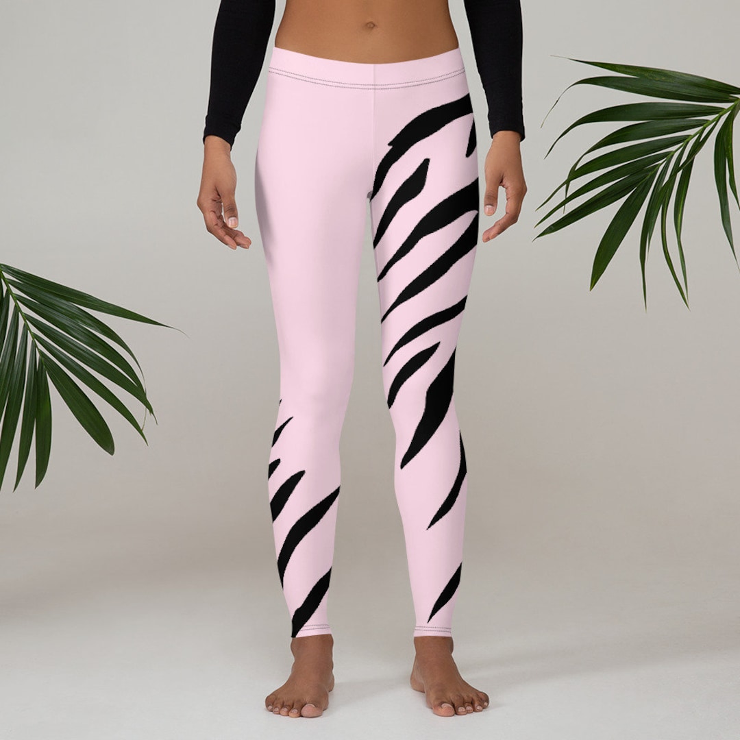 Pink Tiger Stripe Leggings, Animal Print, Exotic Print Wild Tiger ...