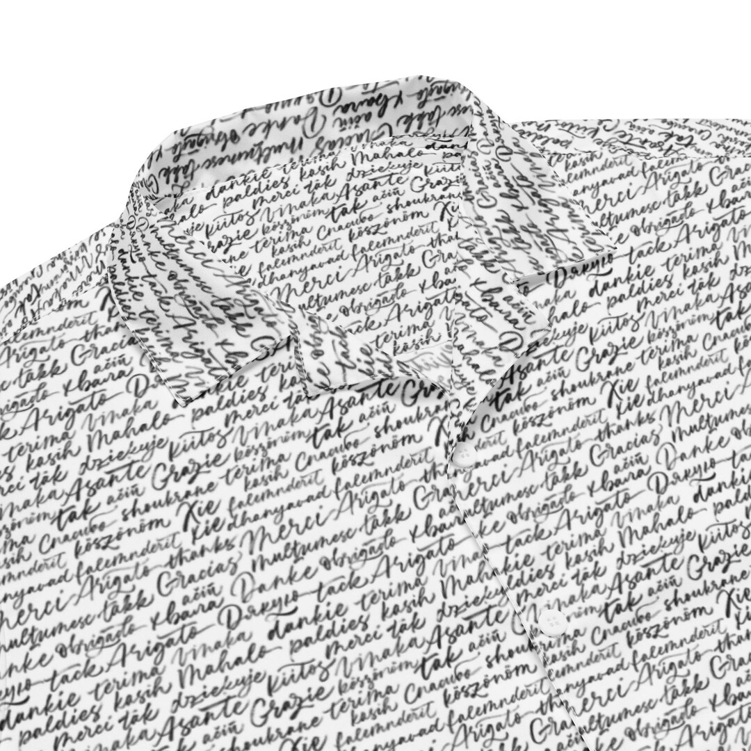 Men's Black and White Abstract Word Shirt Men's Button-down Shirt ...