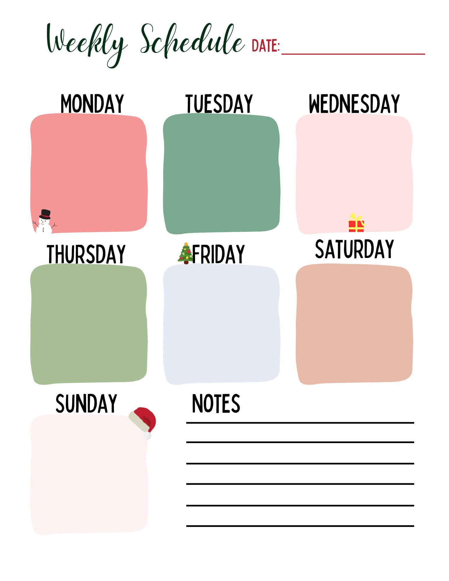 Christmas Themed Weekly Schedule - Etsy