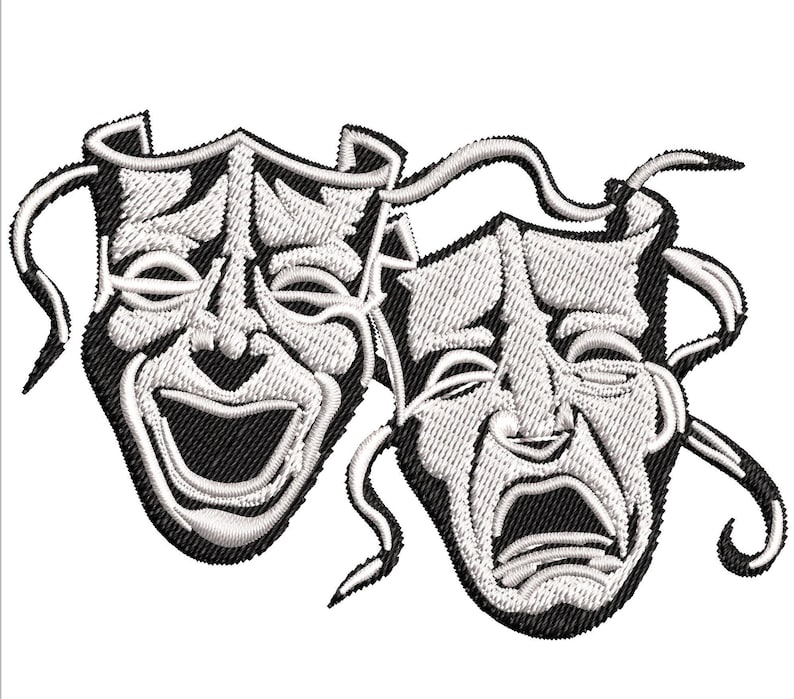 Happy Face Sad Face Embroidery Design, Comedy/tragedy Mask, Trendy Mask ...