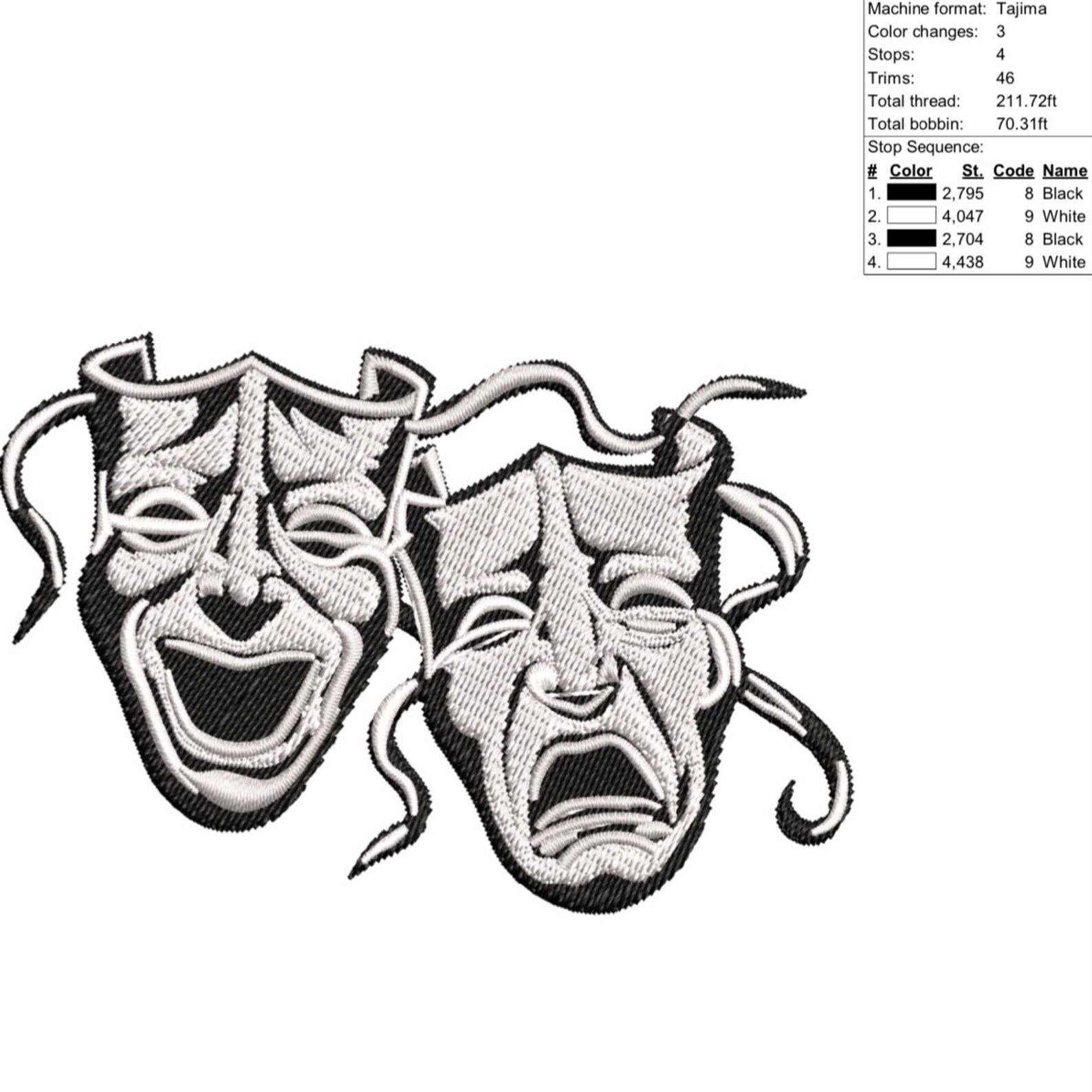 Happy Face Sad Face Embroidery Design, Comedy/tragedy Mask, Trendy Mask ...