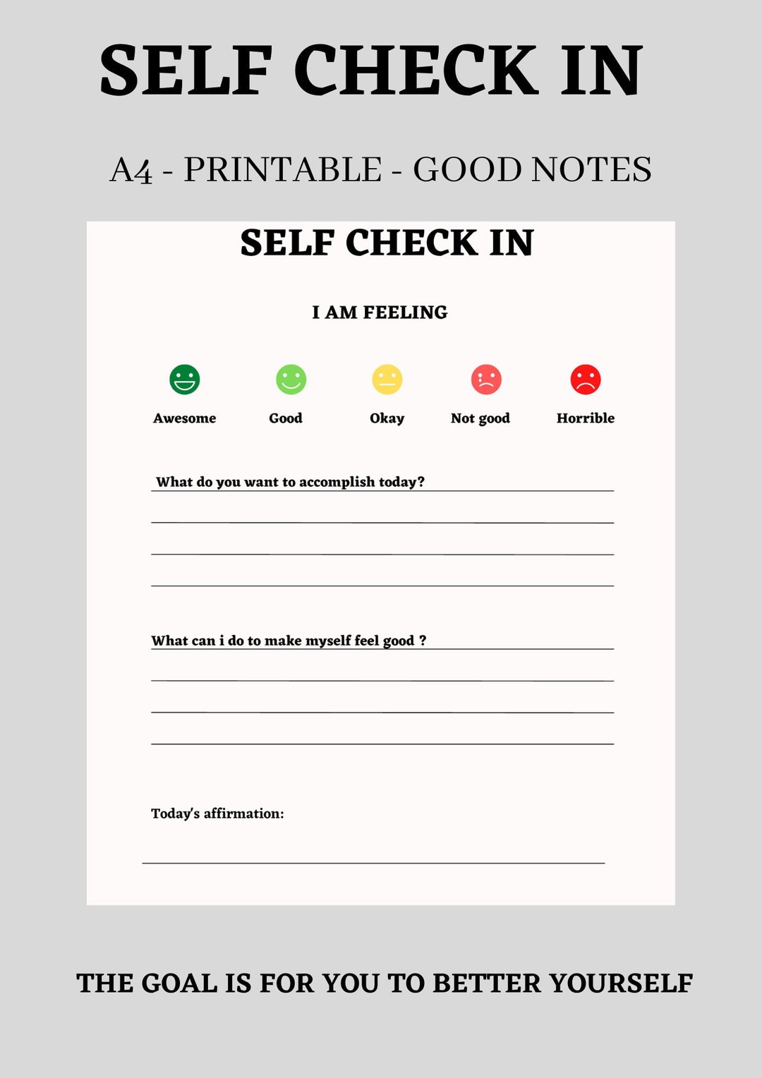 Minimal Digital Self Check in |printable |good Notes |A4 Size |new Year ...