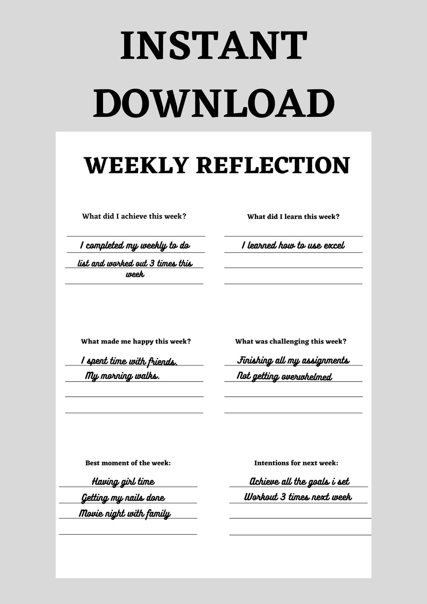Minimal Digital Weekly Reflection |printable |good Notes |A4 Size |new ...