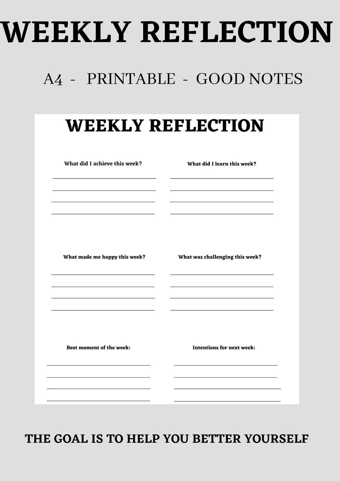 Minimal Digital Weekly Reflection |printable |good Notes |A4 Size |new ...