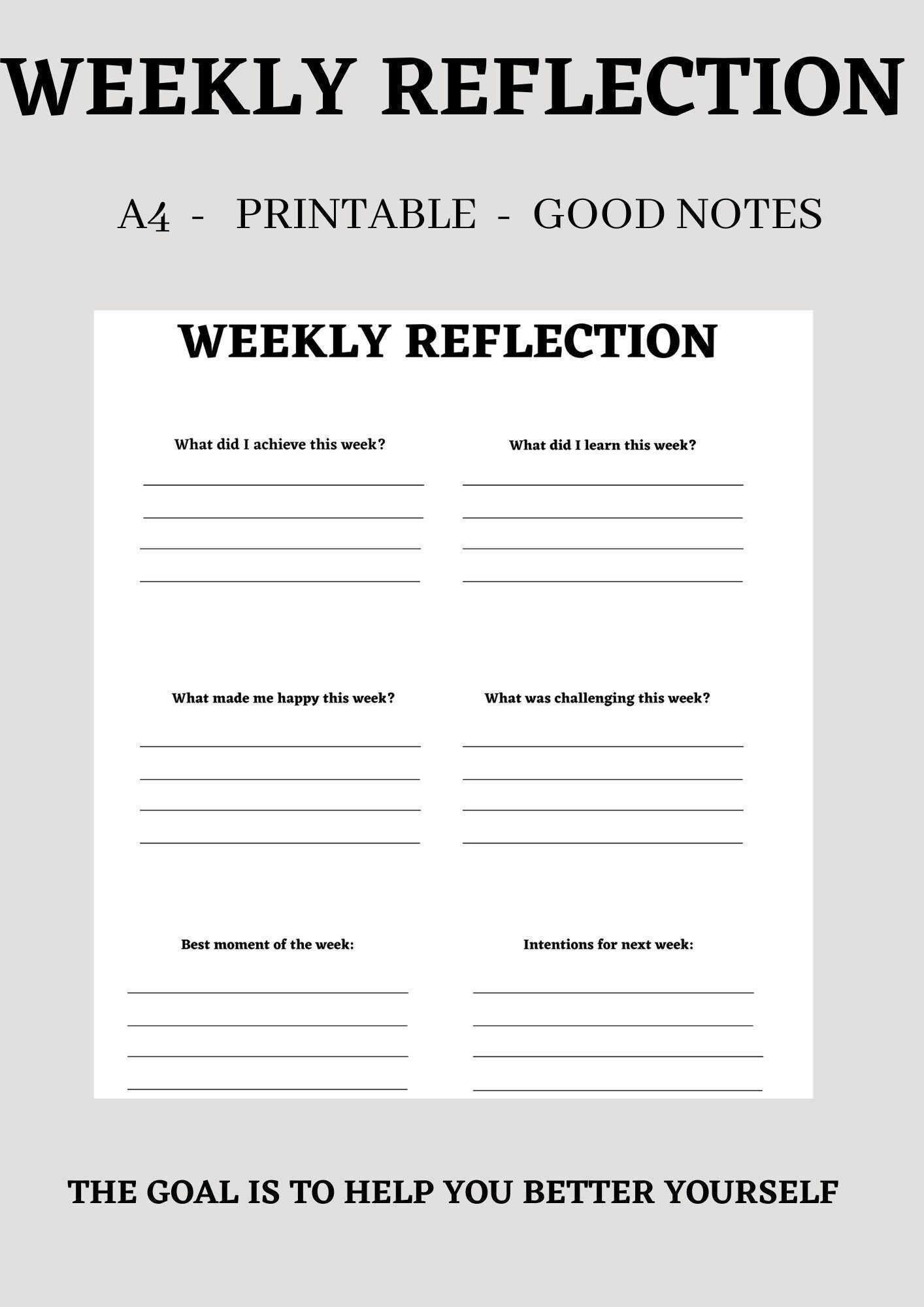 Minimal Digital Weekly Reflection |printable |good Notes |A4 Size |new ...