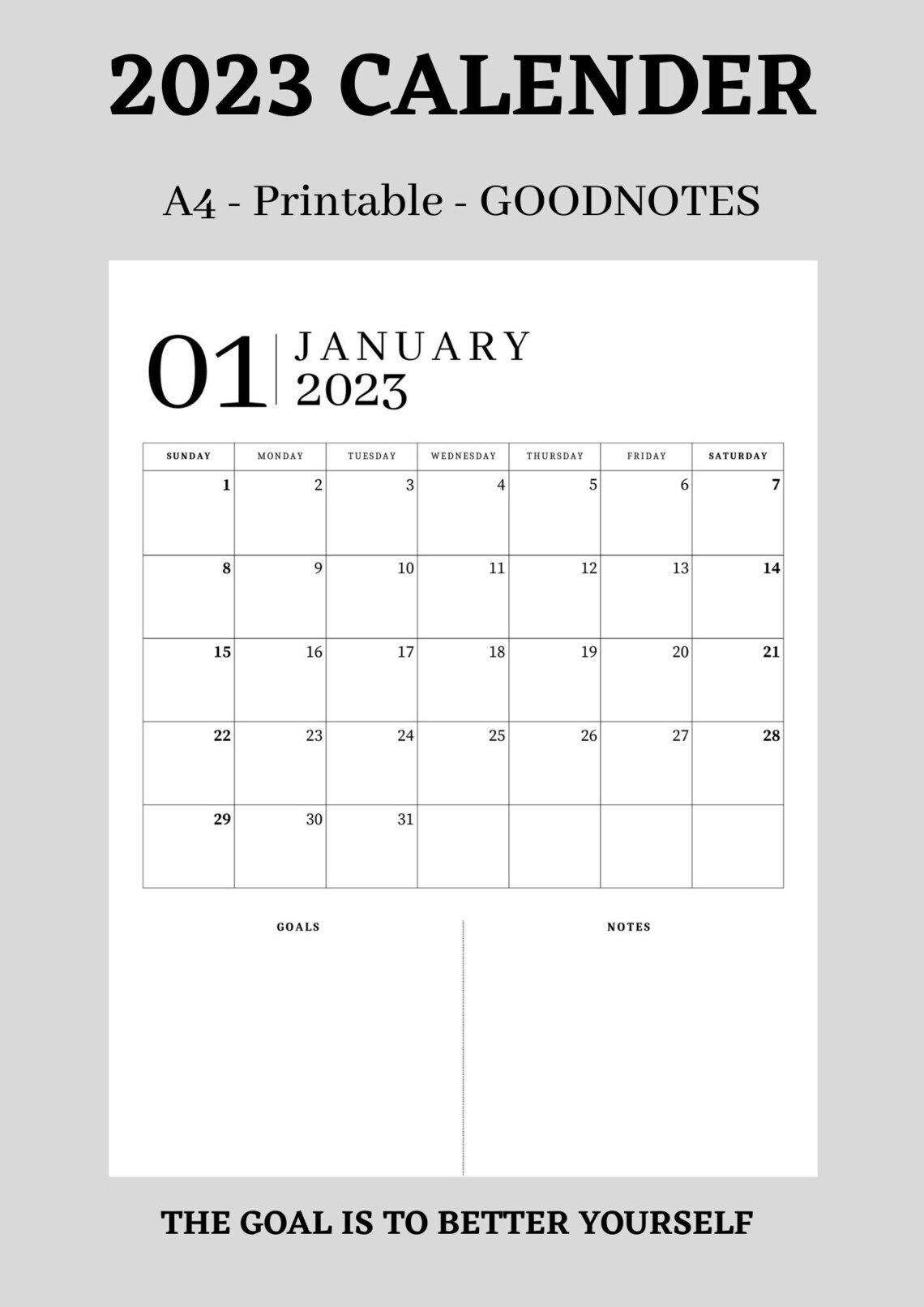 Minimal Digital 2023 Calendar | Printable | Good Notes | A4 Size | New ...