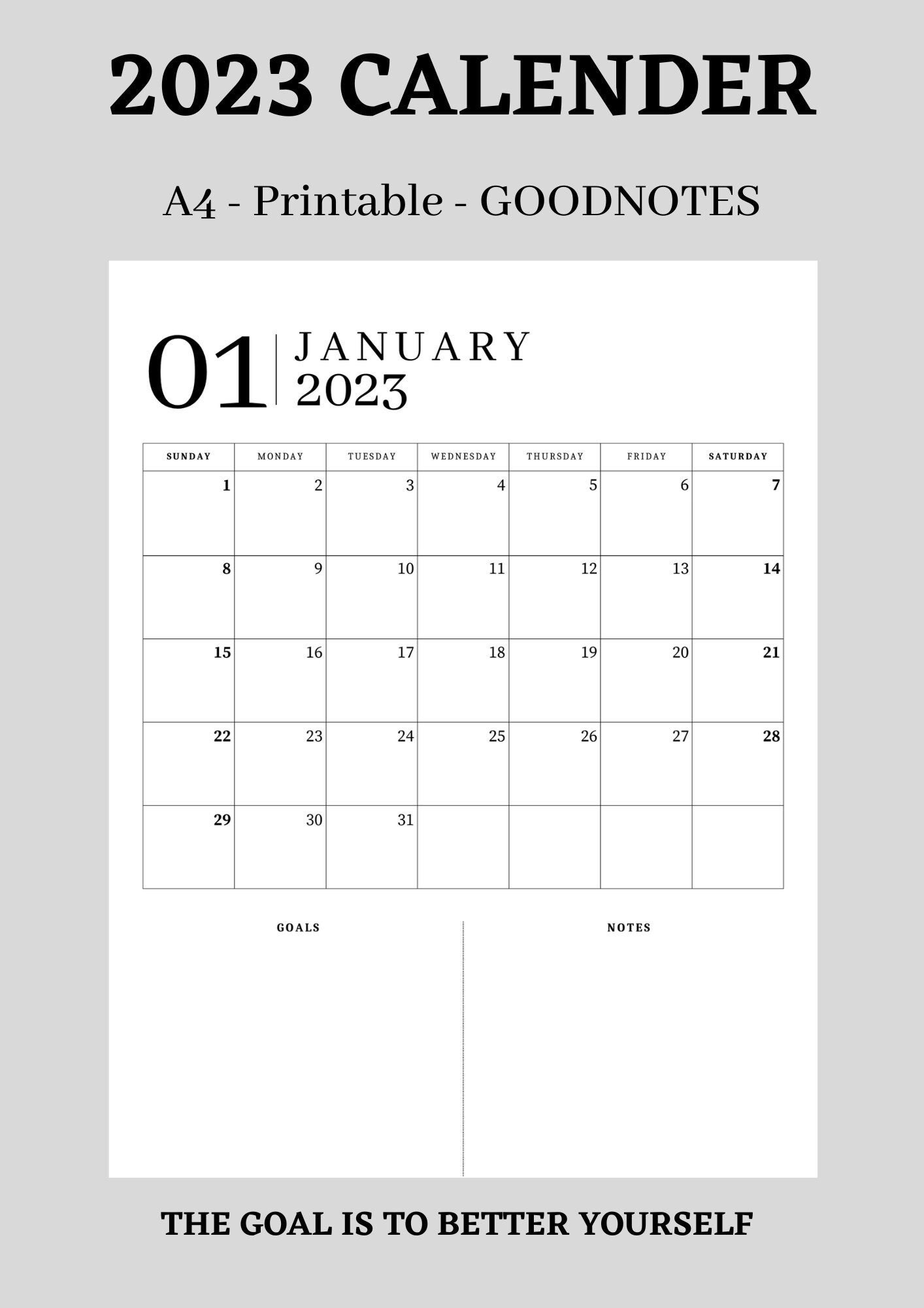 Minimal Digital 2023 Calendar | Printable | Good Notes | A4 Size | New ...
