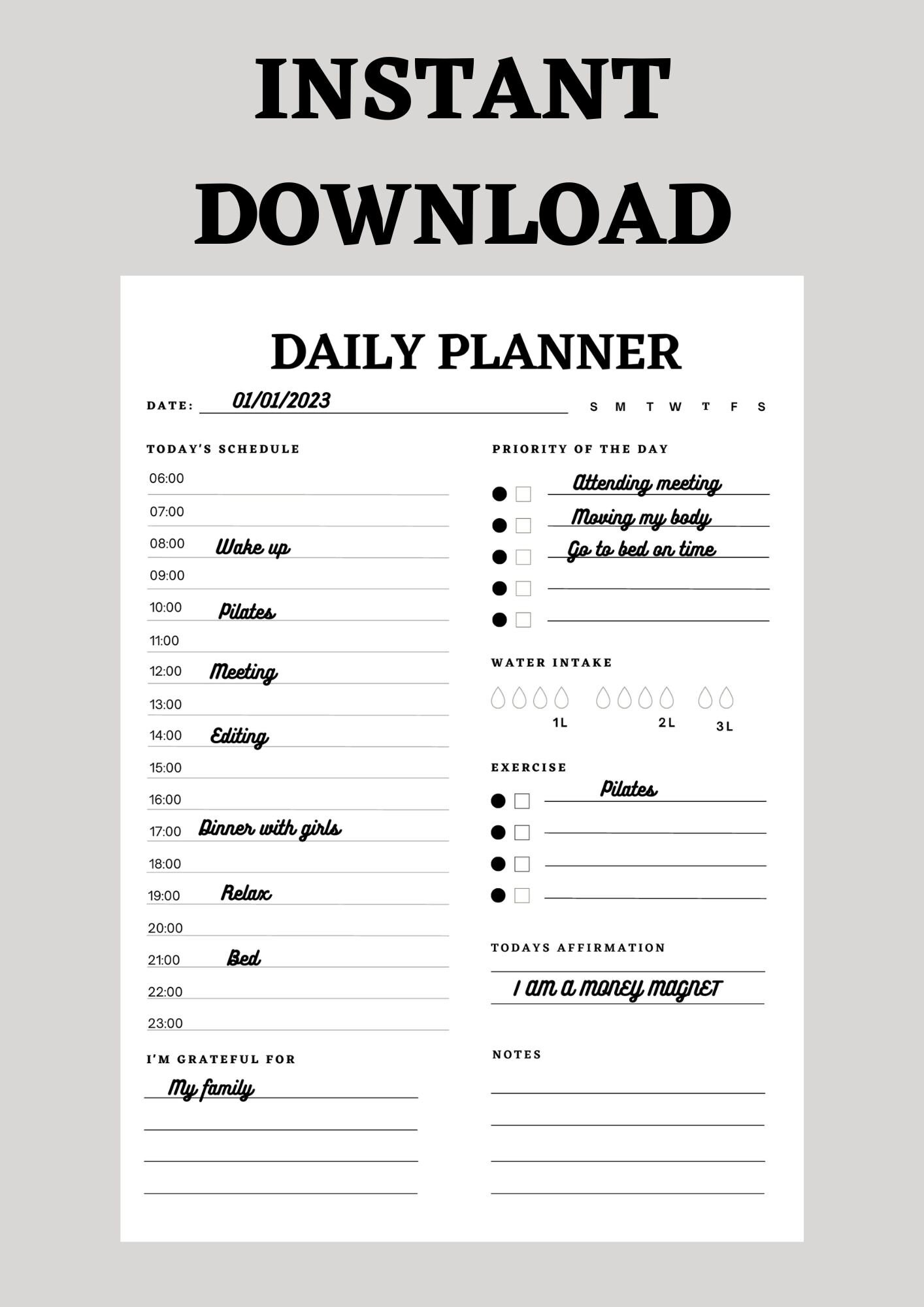 Minimal Digital Daily Planner Printable Good Notes A4 Size Daily