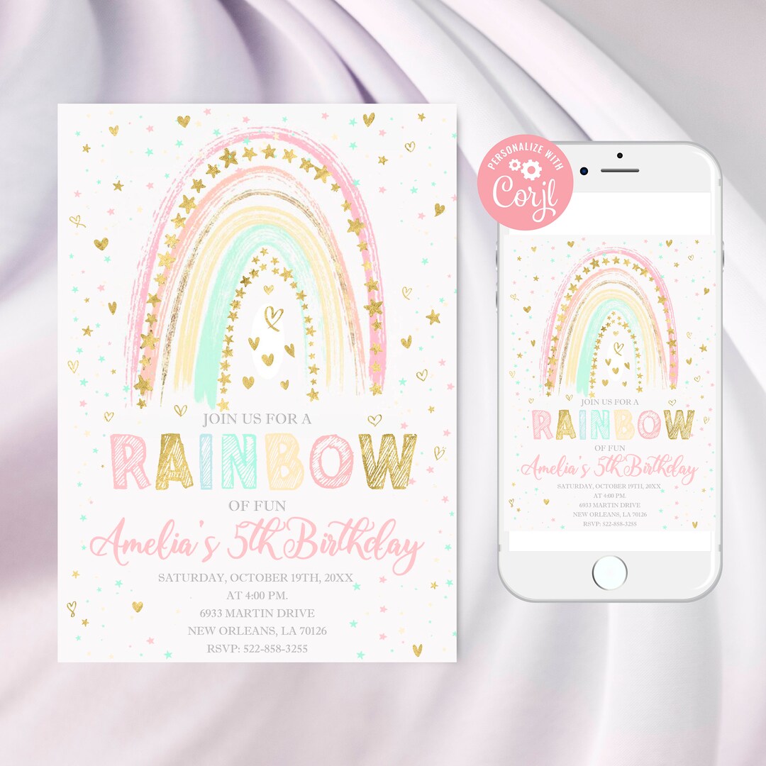 Editable Rainbow Birthday Invitation Rainbow Invite Colorful - Etsy