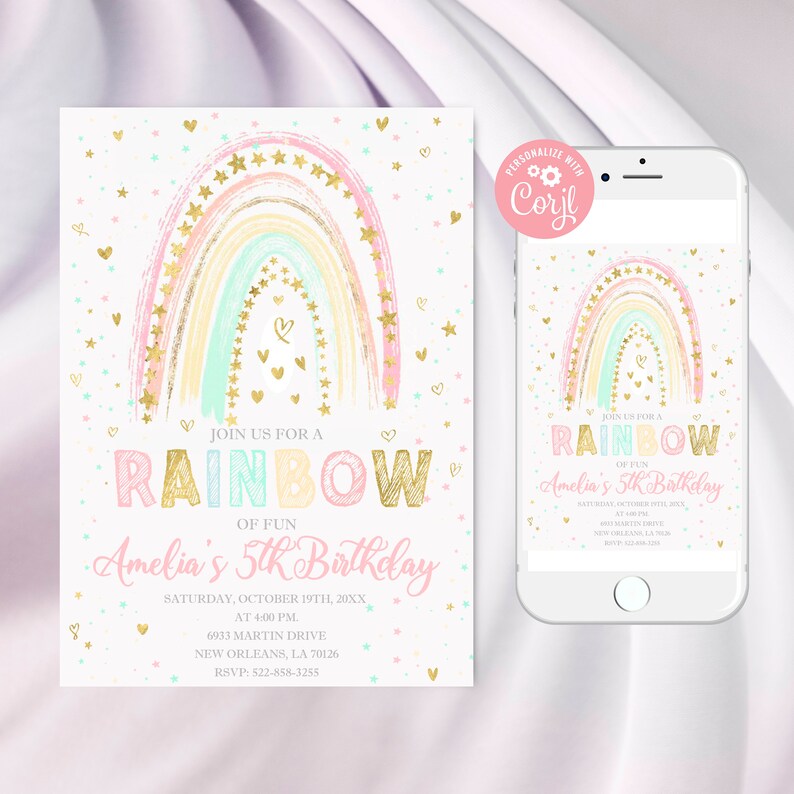 Editable Rainbow Birthday Invitation Rainbow Invite Colorful - Etsy