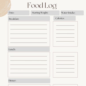 Digital Printable Downloadable Easy Beginners Food Log - Etsy