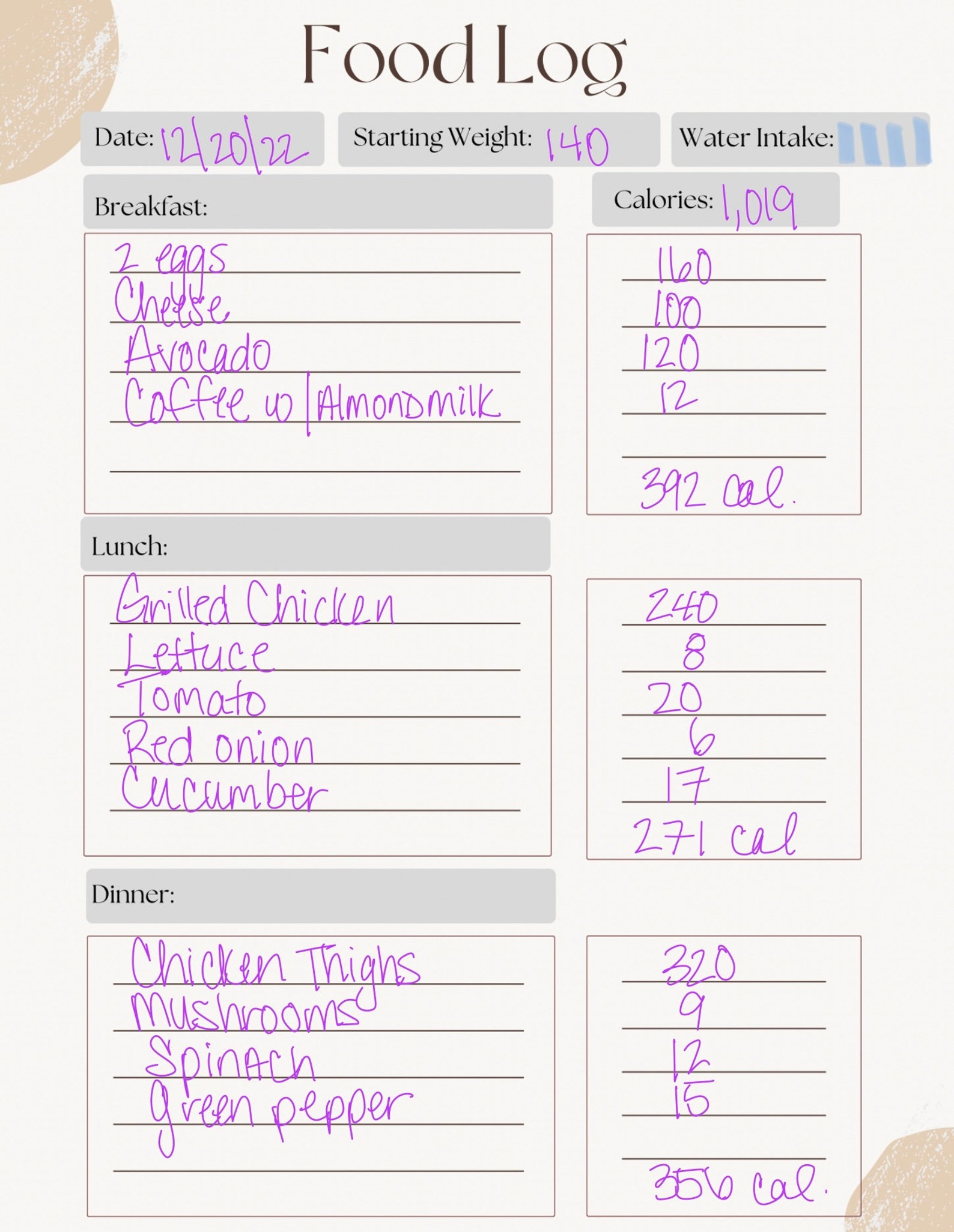 Digital Printable Downloadable Easy Beginners Food Log - Etsy