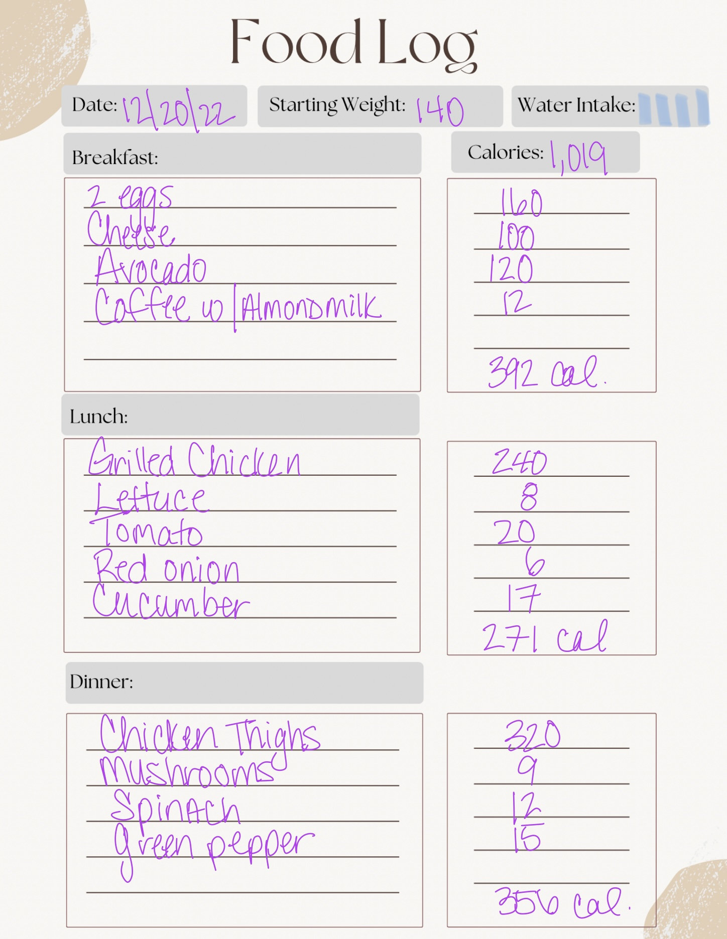 Digital Printable Downloadable Easy Beginners Food Log - Etsy