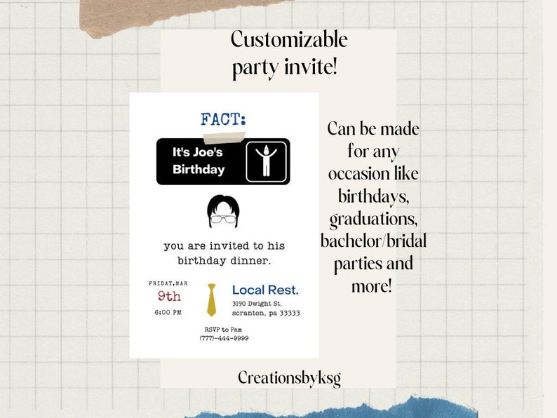 Party Invitation| Digital Download| the Office Themed Invitation| 5x7 ...