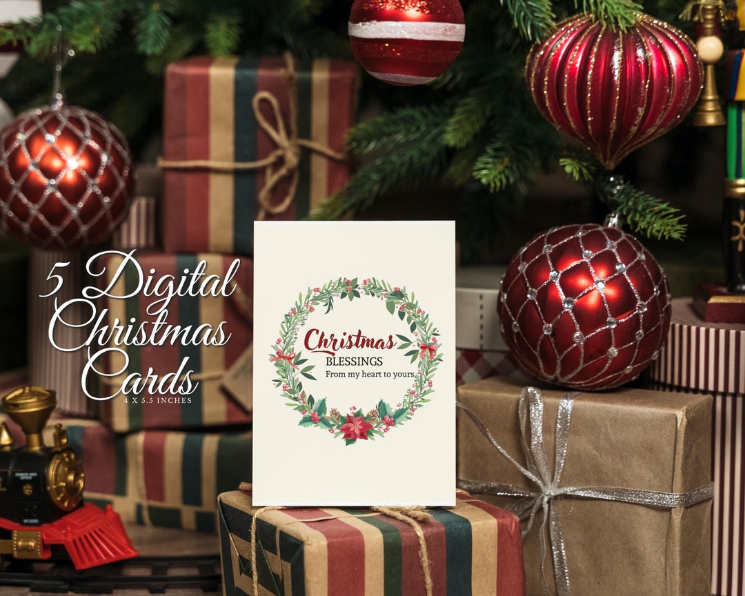 5 Digital Christmas Cards, Printable Holidays Cards, Greeting Cards ...