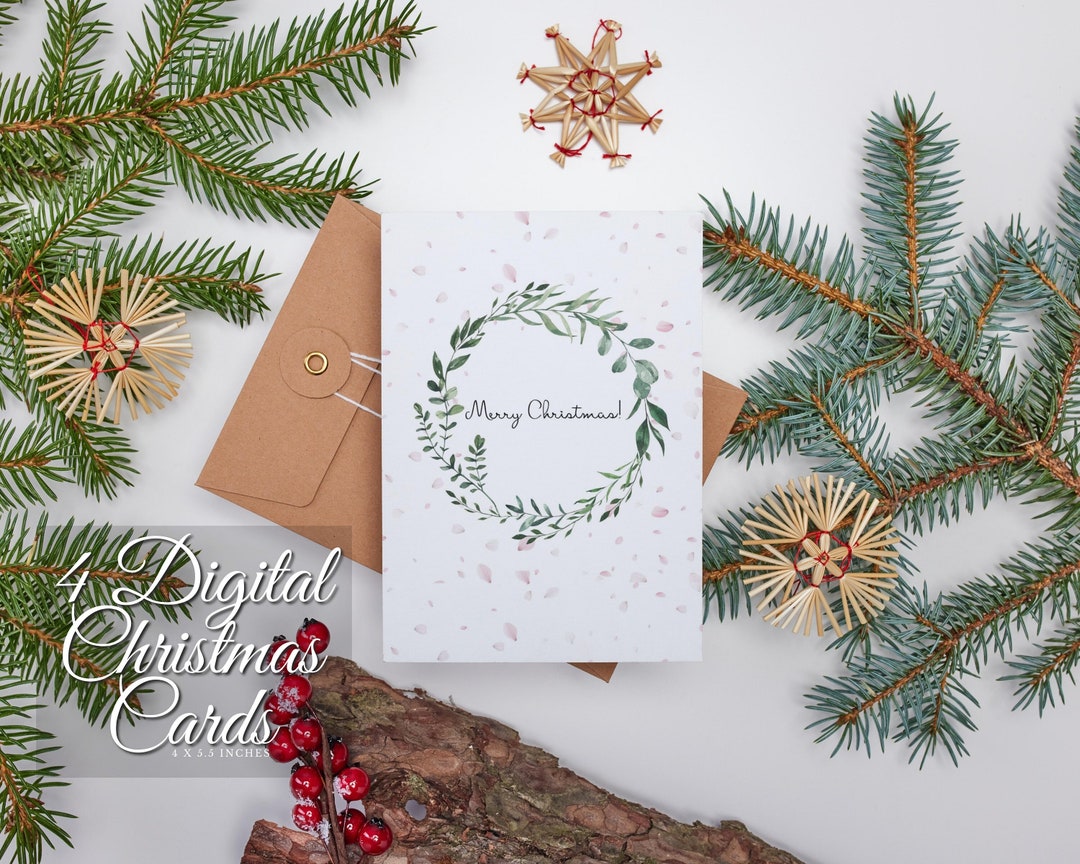 4 Digital Christmas Cards Printable Holidays Cards Greeting - Etsy