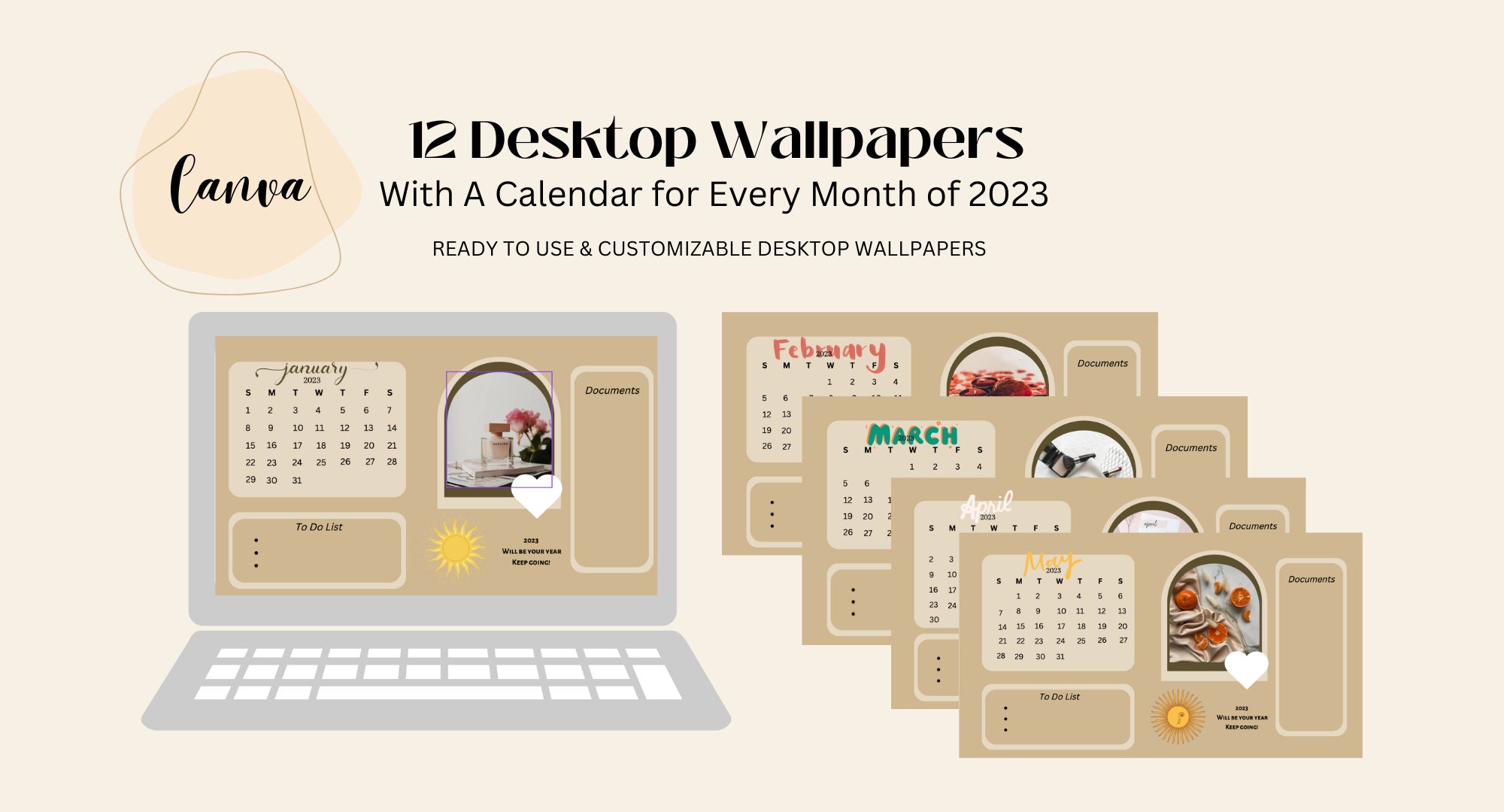 Desktop Organizer Calendar Wallpaper To-do 2023 MAC - Etsy