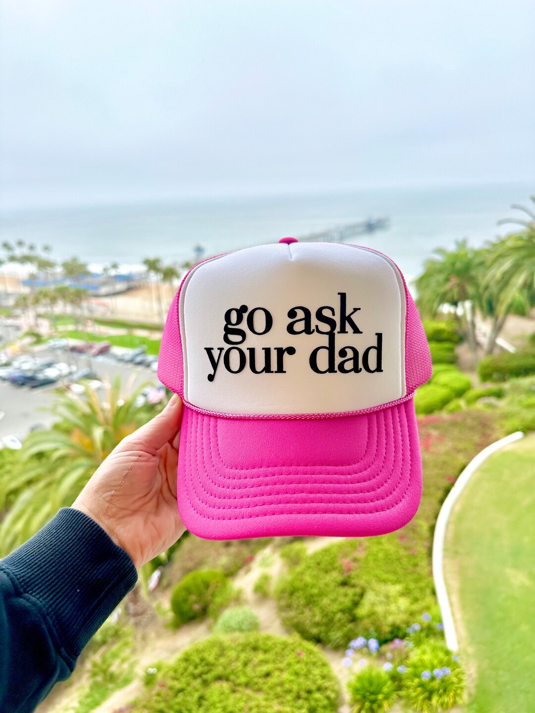 Go Ask Your Dad Neon Pink Trucker Hat, Adjustable Hat, Snapback - Etsy