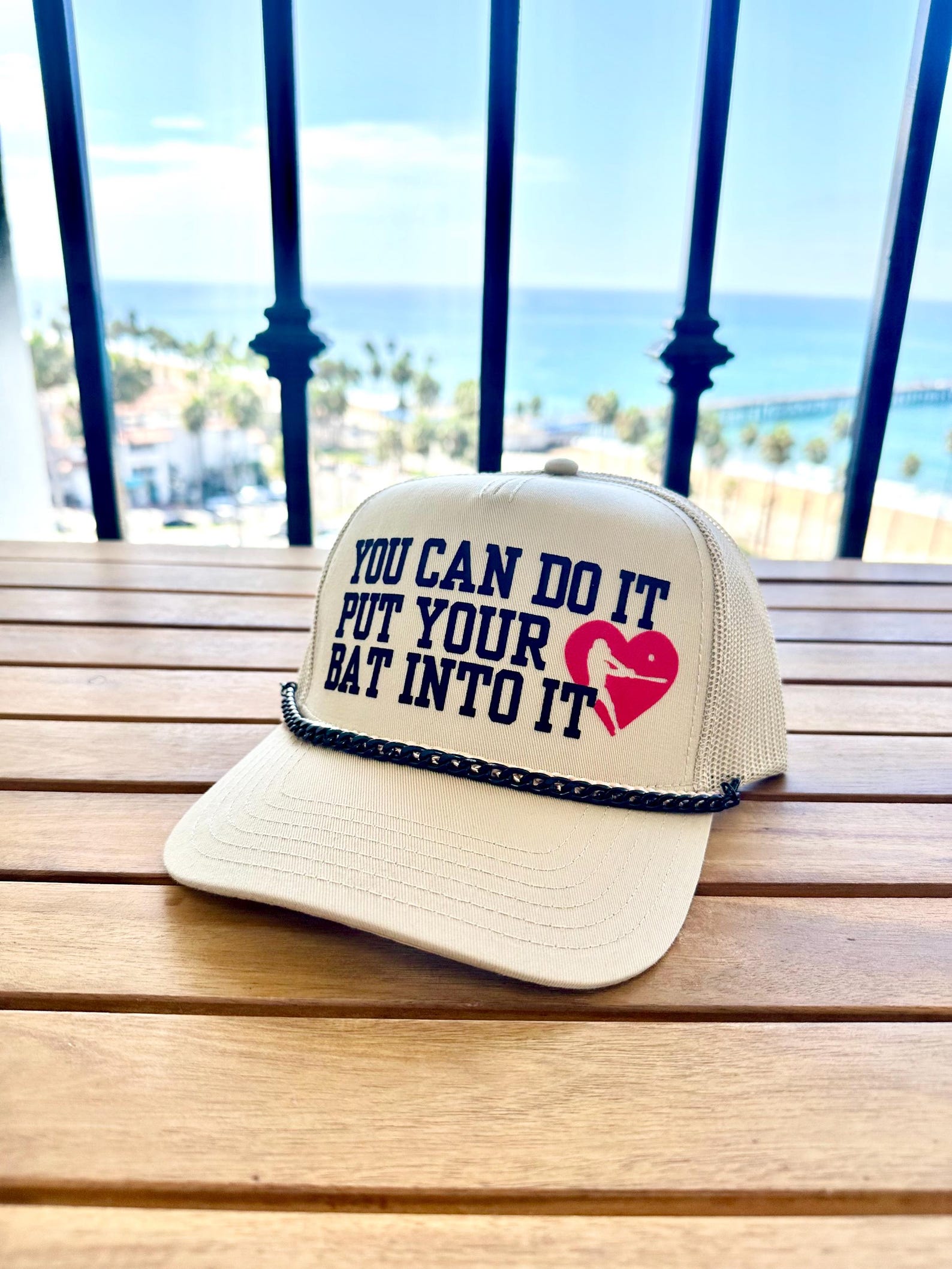 You Can Do It Put Your Bat Into It Khaki Trucker Hat, Hat Chain ...