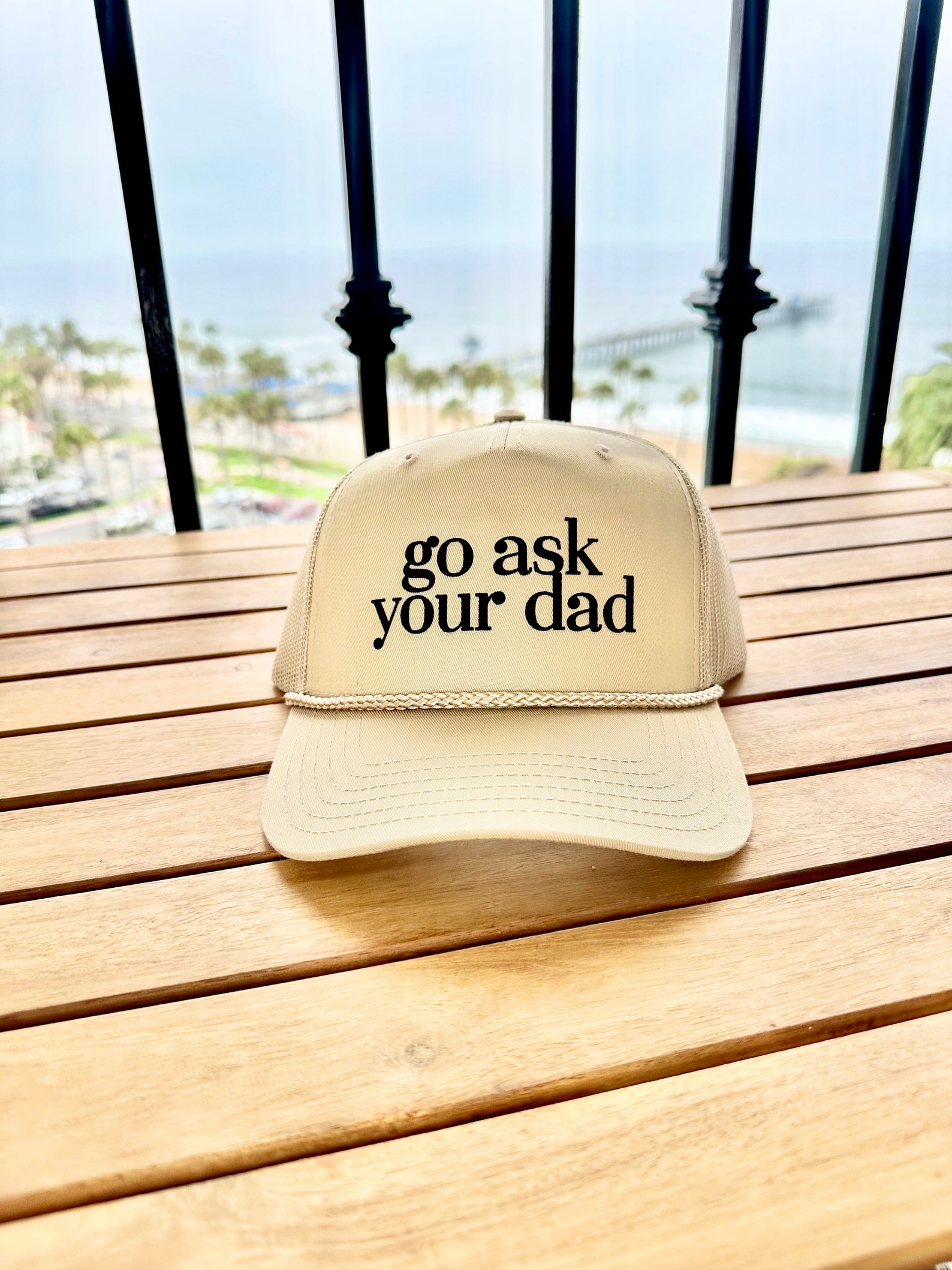 Go Ask Your Dad Khaki Trucker Hat, Adjustable Hat, Snapback, Funny Hat ...