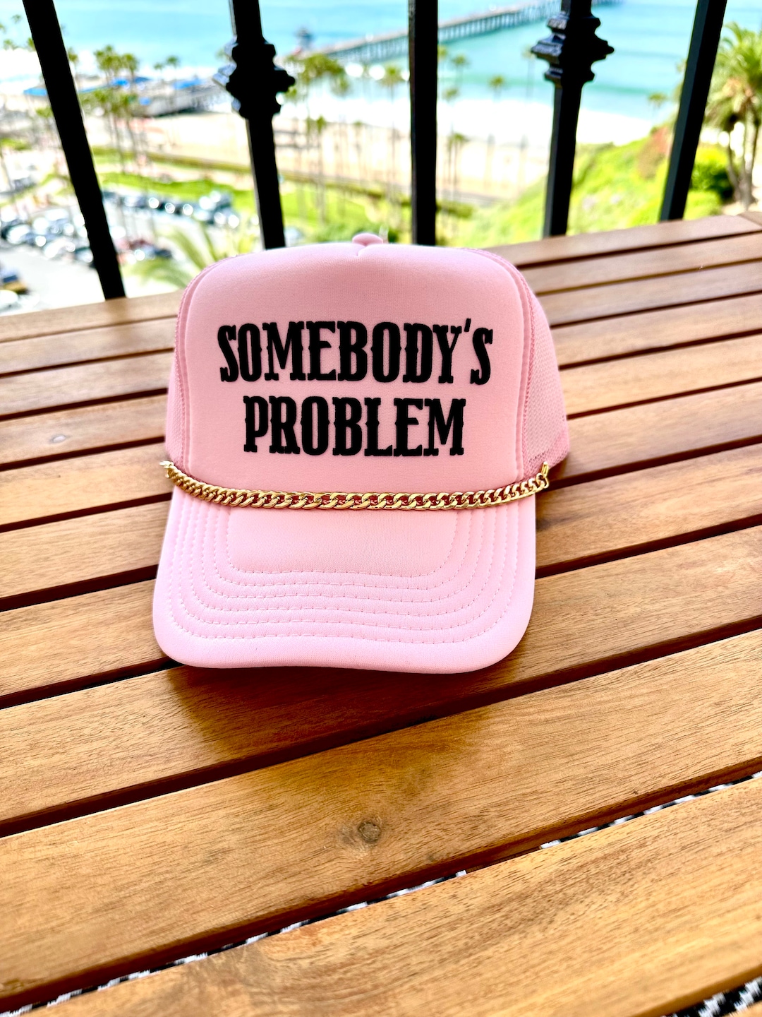 Pink Somebodys Problem Trucker Hat With or With Gold Hat Chain - Etsy