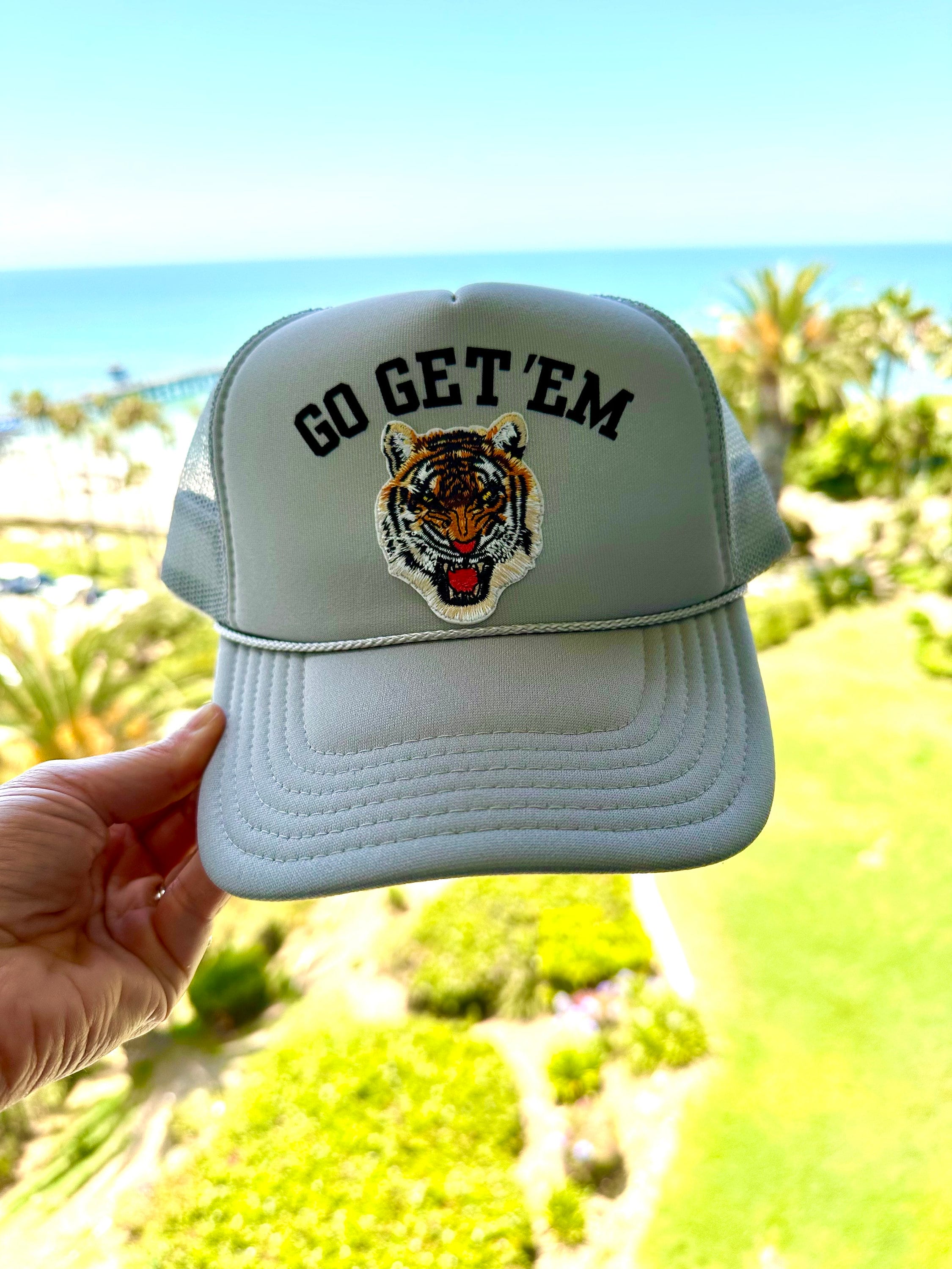 Go Get Em Tiger Retro Gray Trucker Hat - Etsy