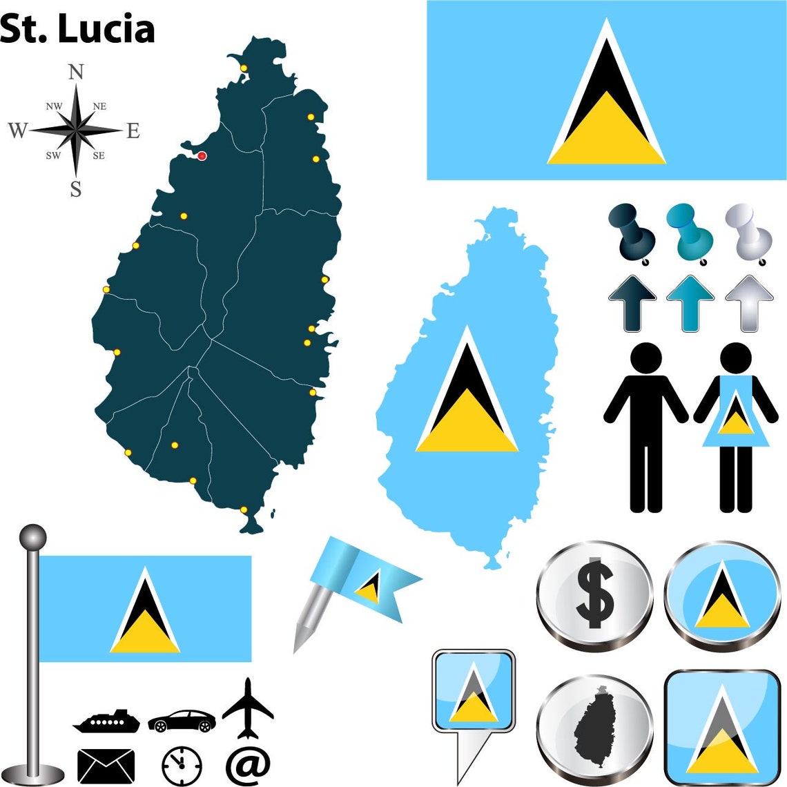 Saint Lucia, St Lucia, Icons, Flags, Carribean, Digital File for Cricut ...