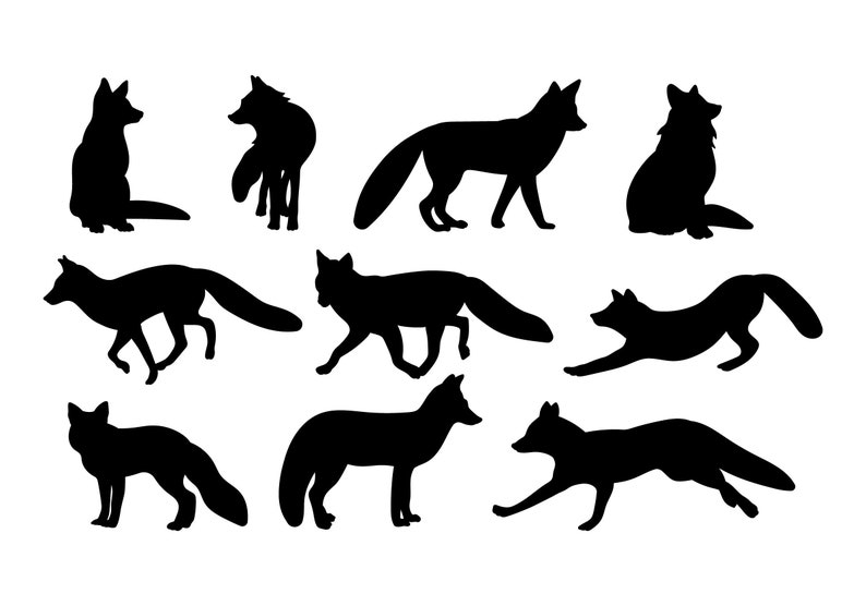 Fox Silhouettes - 9pcs - Dxf Svg Pdf- CNC, Glowforge, Xtool or Other ...