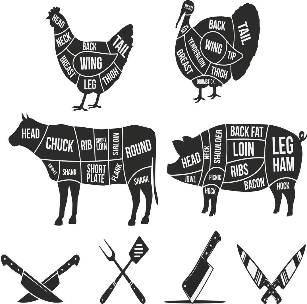 Butcher Cuts 2 Vectors, Dxf Svg Pdf AI Eps- CNC, Glowforge, Xtool or ...