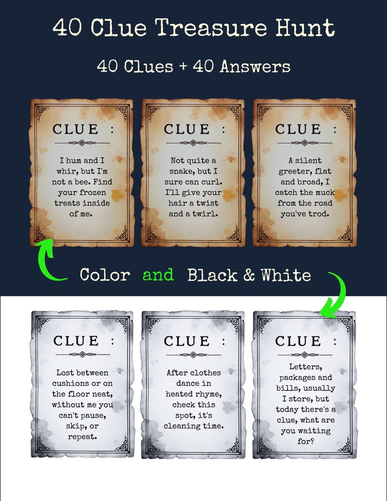 40 Card Scavenger Hunt Clue Cards Puzzle Bundle, Printable Treasure ...