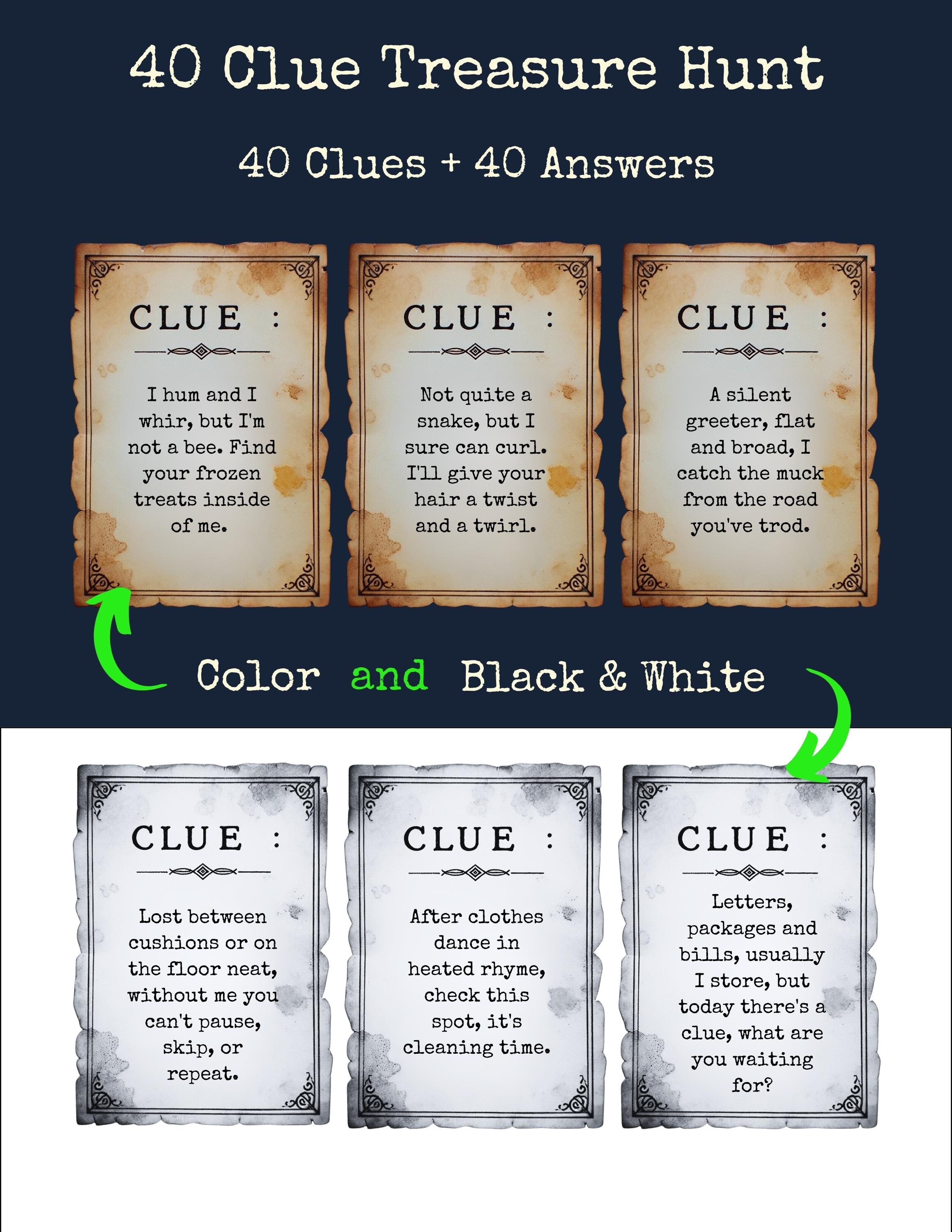 40 Card Scavenger Hunt Clue Cards Puzzle Bundle, Printable Treasure ...