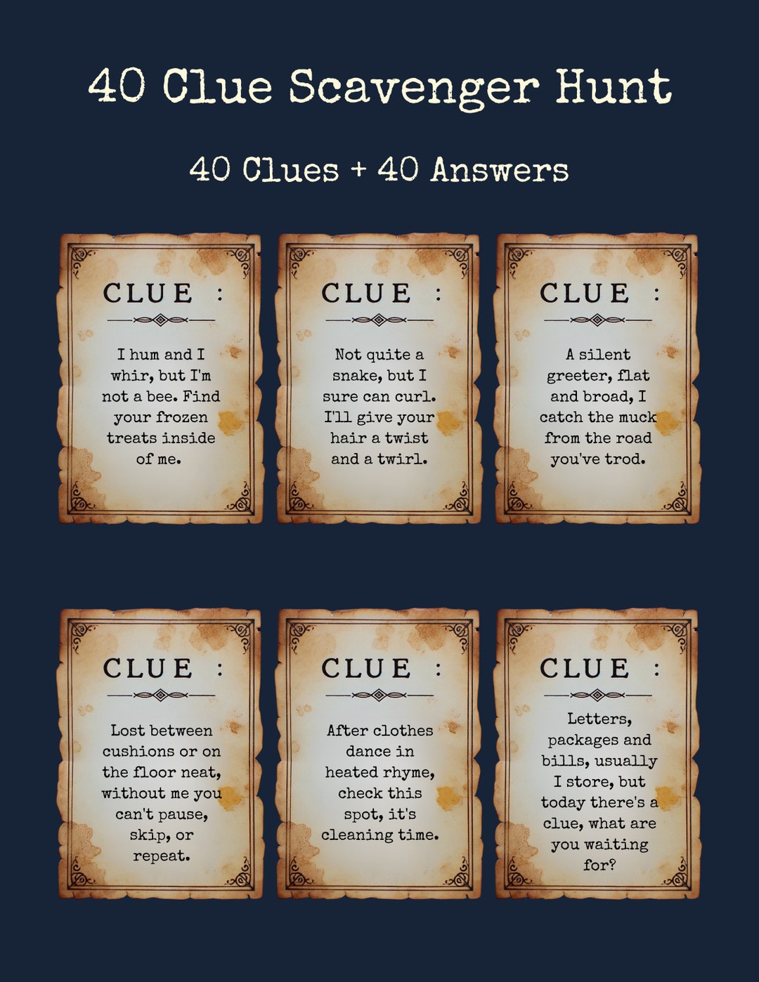 40 Card Scavenger Hunt Clue Cards Puzzle Bundle, Printable Treasure ...