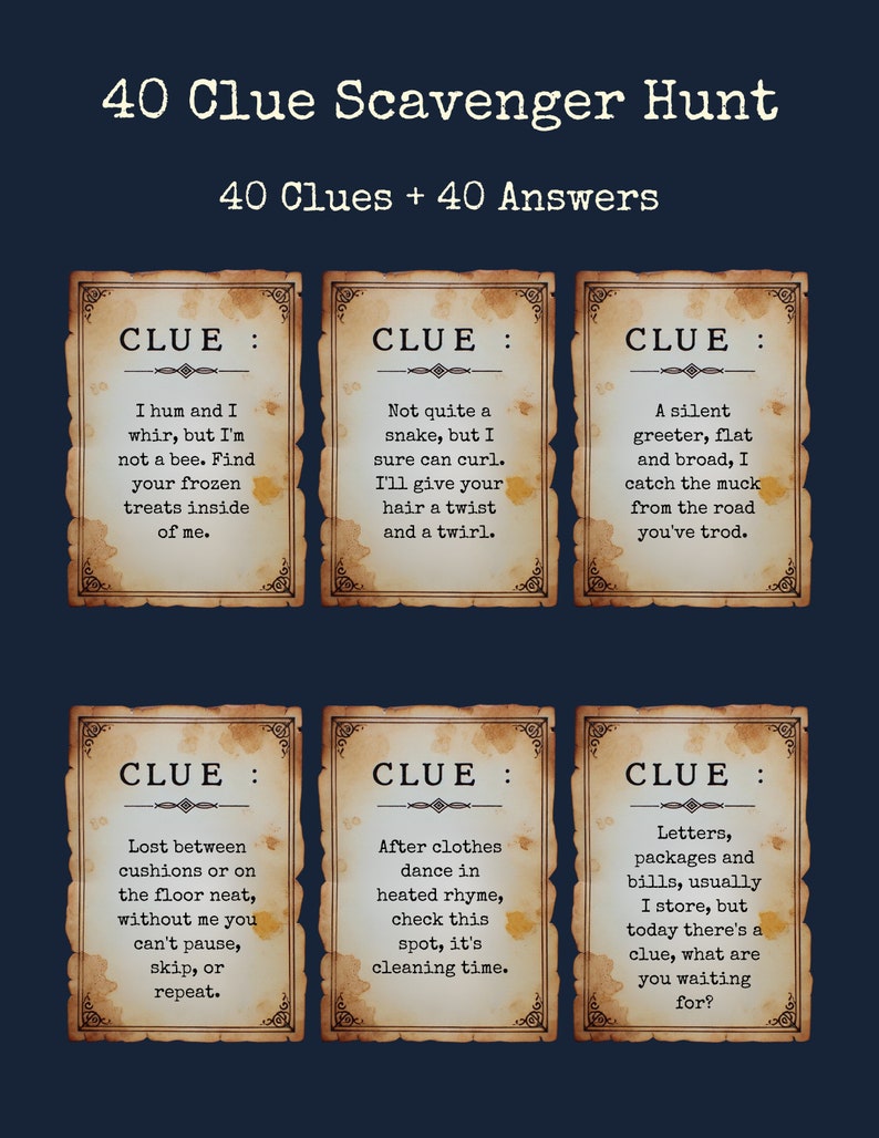 40 Card Scavenger Hunt Clue Cards Puzzle Bundle, Printable Treasure ...