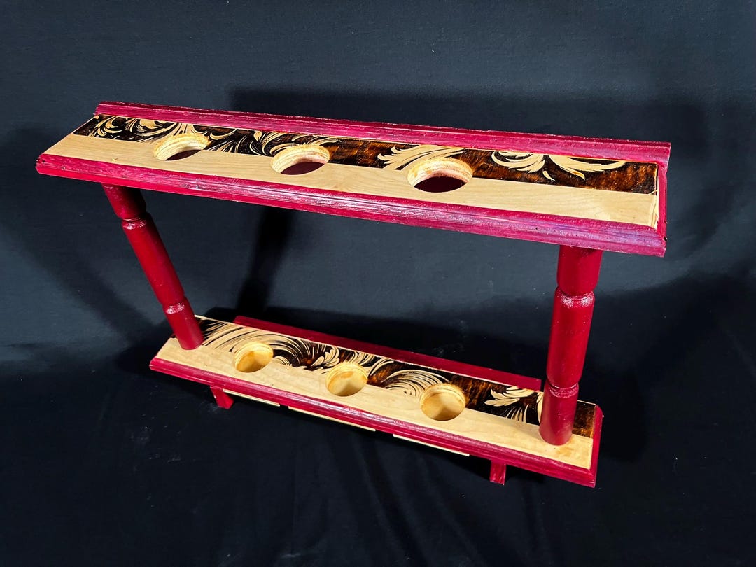 Handcrafted Wooden Cane/pool Cue/walking Stick Holder With Red Accents ...