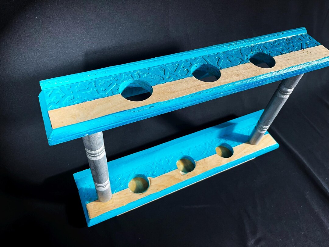 Handcrafted Wooden Cane, Pool Cue, and Staff Holder – Vibrant Blue and ...