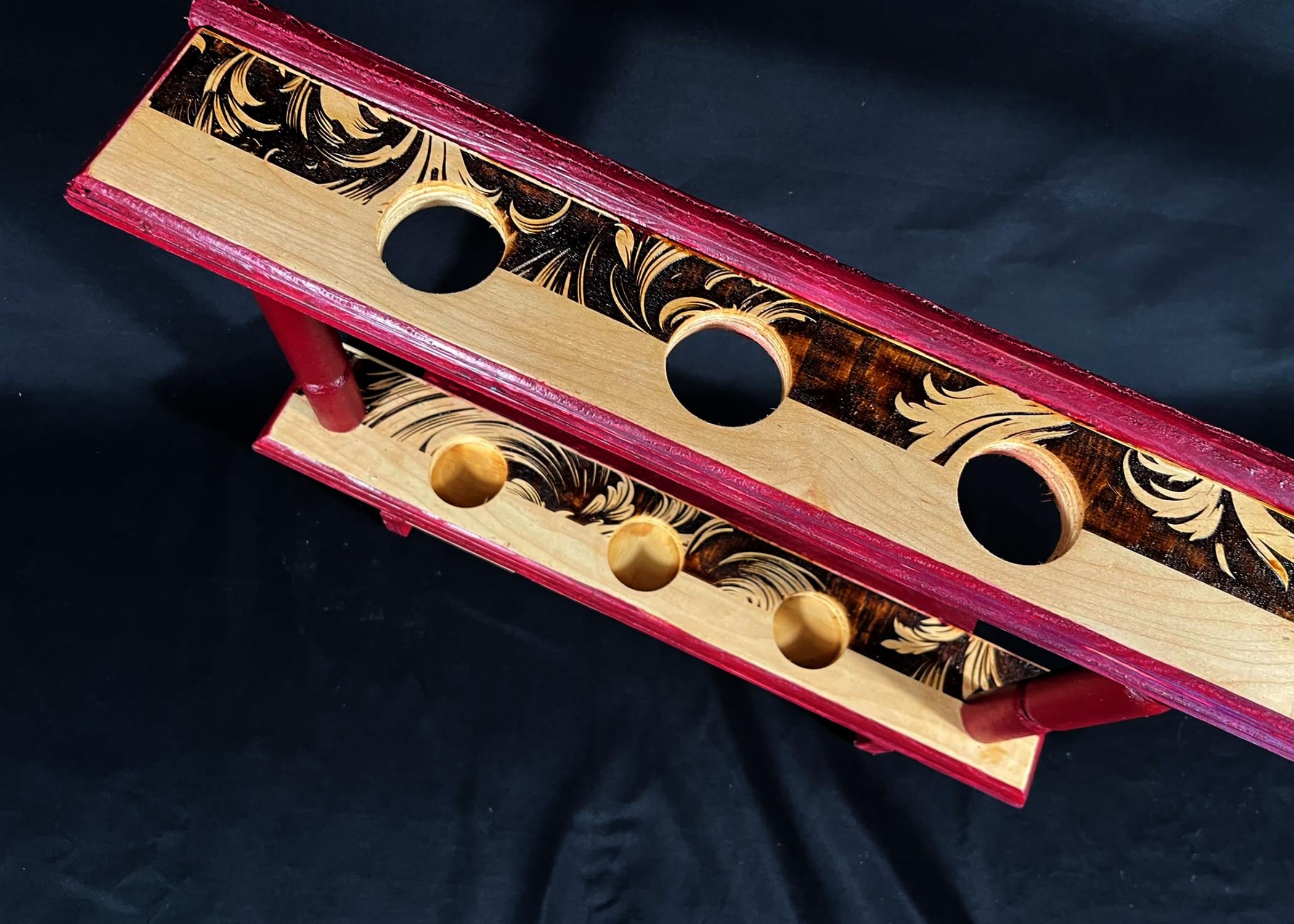 Handcrafted Wooden Cane/pool Cue/walking Stick Holder With Red Accents ...