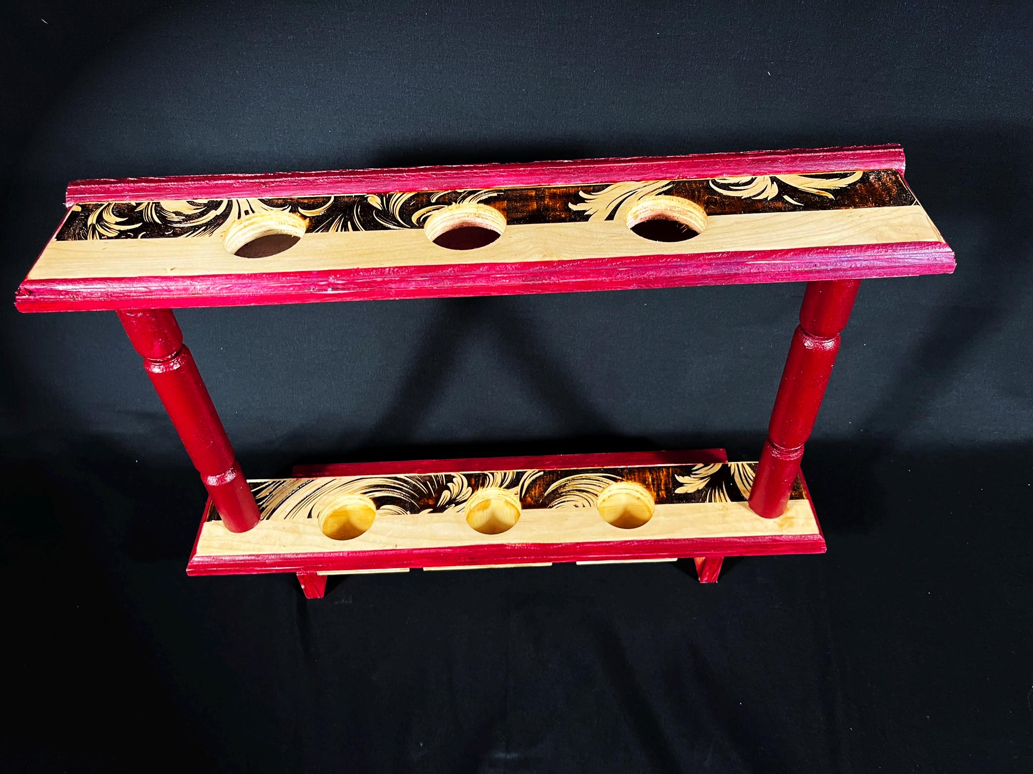 Handcrafted Wooden Cane/pool Cue/walking Stick Holder With Red Accents ...