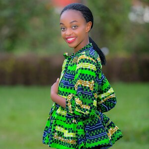 High Neckline African Print Blouse,bishop Sleeve Top/shirt,african ...